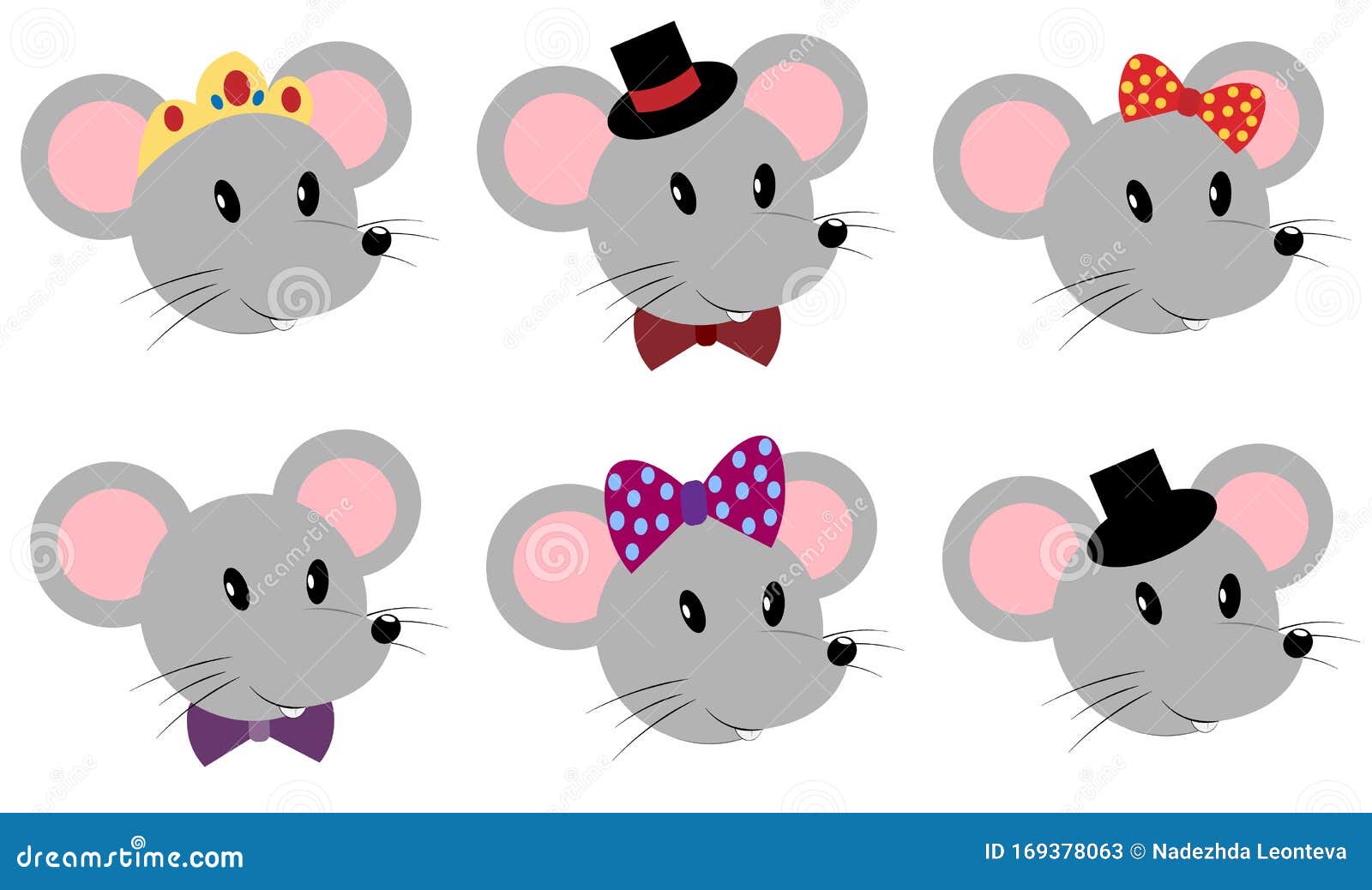 Vector Set of Cartoon Mouse Heads. Set of Mouse Heads Stock ...