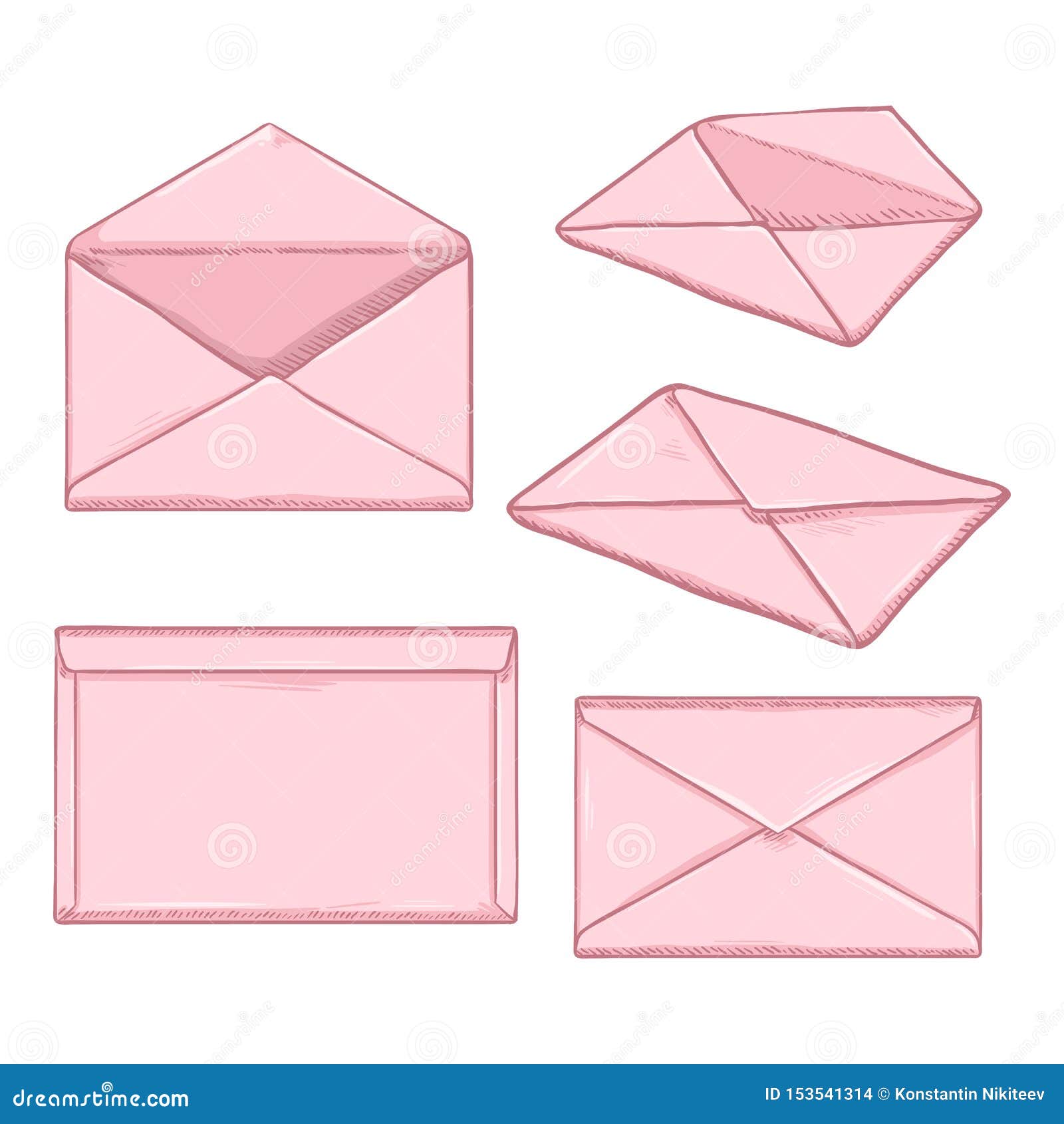 Vector Set of Cartoon Pink Envelopes Stock Vector - Illustration of ...
