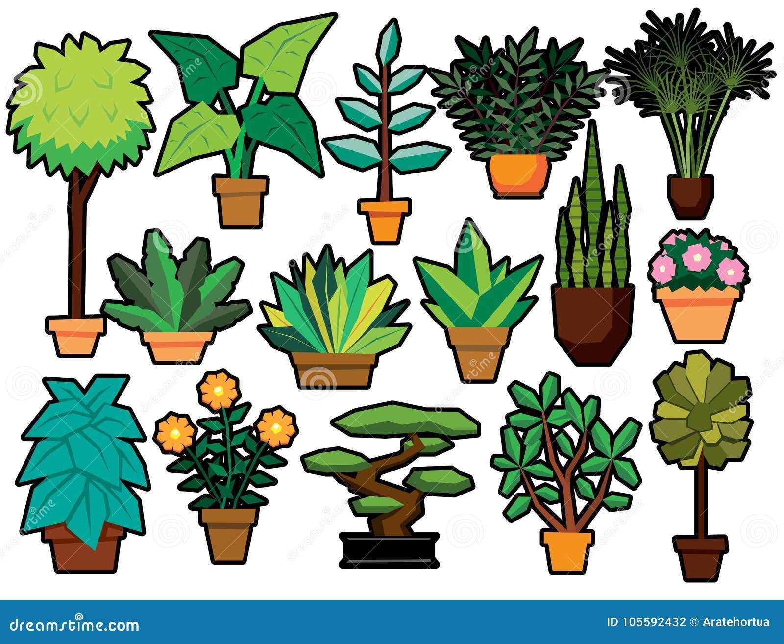 Set of Cartoon Plants Isolated on White Background Stock Illustration ...