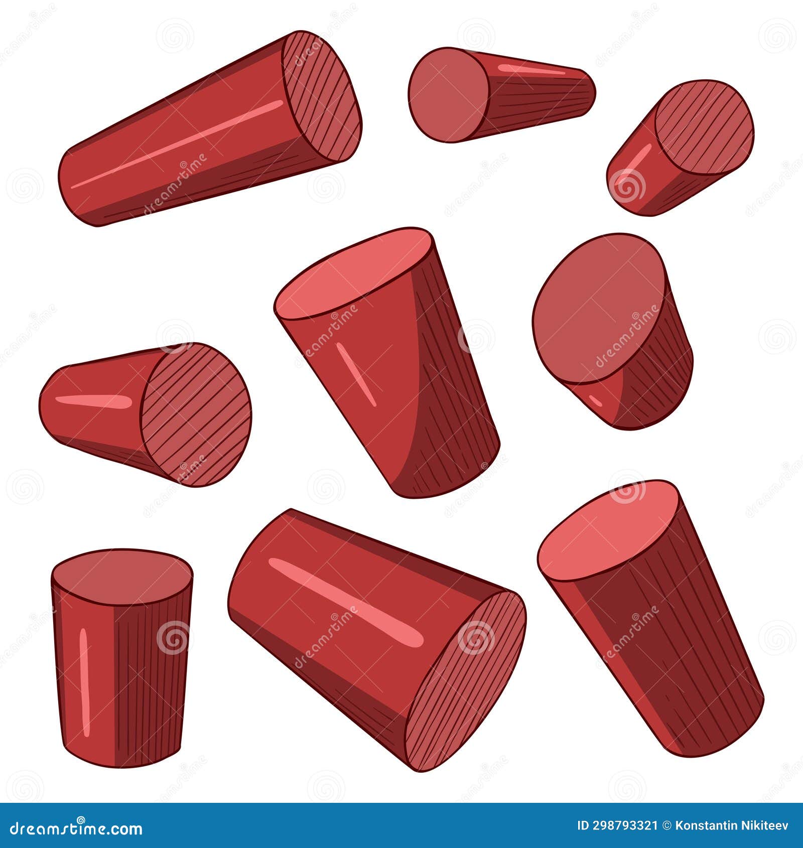 Vector Set of Cartoon Red Cylinders Stock Illustration - Illustration ...