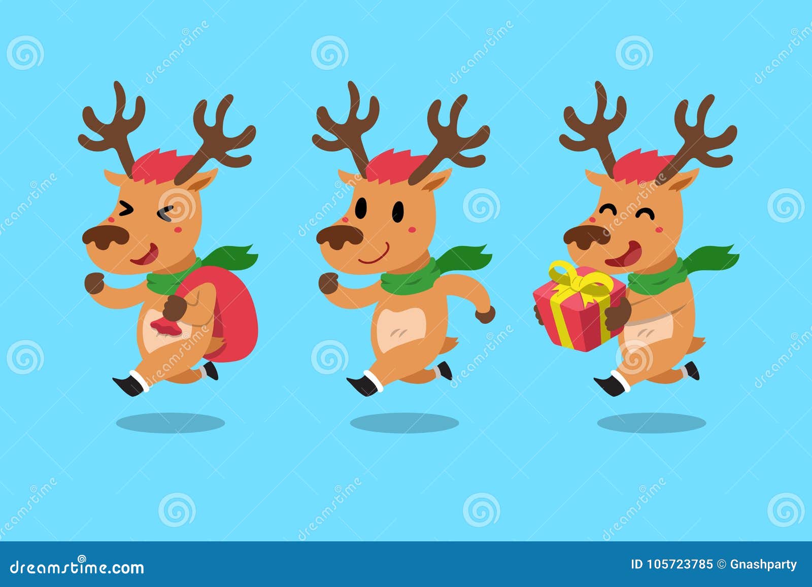 Vector Set of Cartoon Reindeer Stock Vector - Illustration of character ...