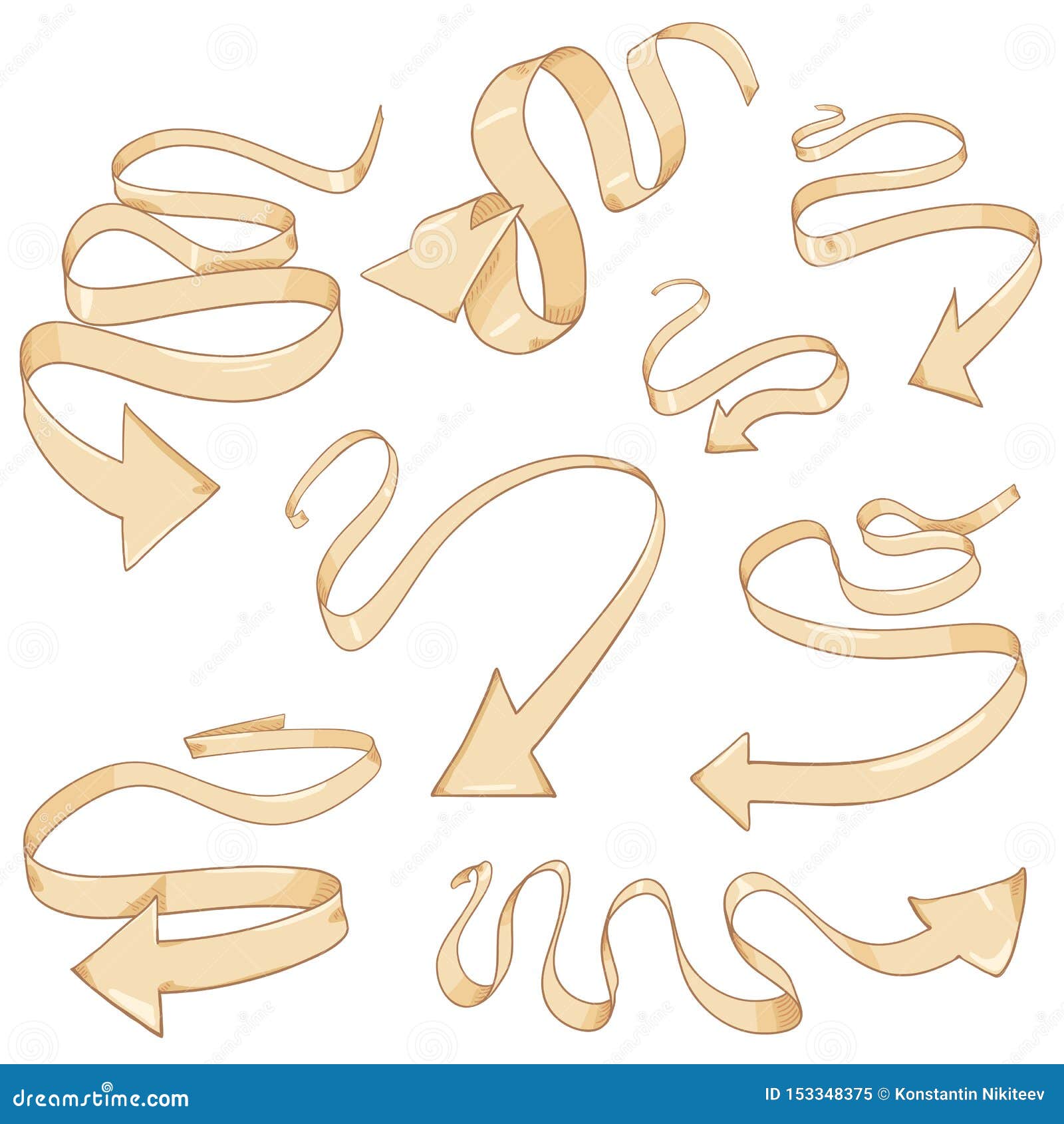 Vector Set of Cartoon Ribbon Arrows Stock Vector - Illustration of ...