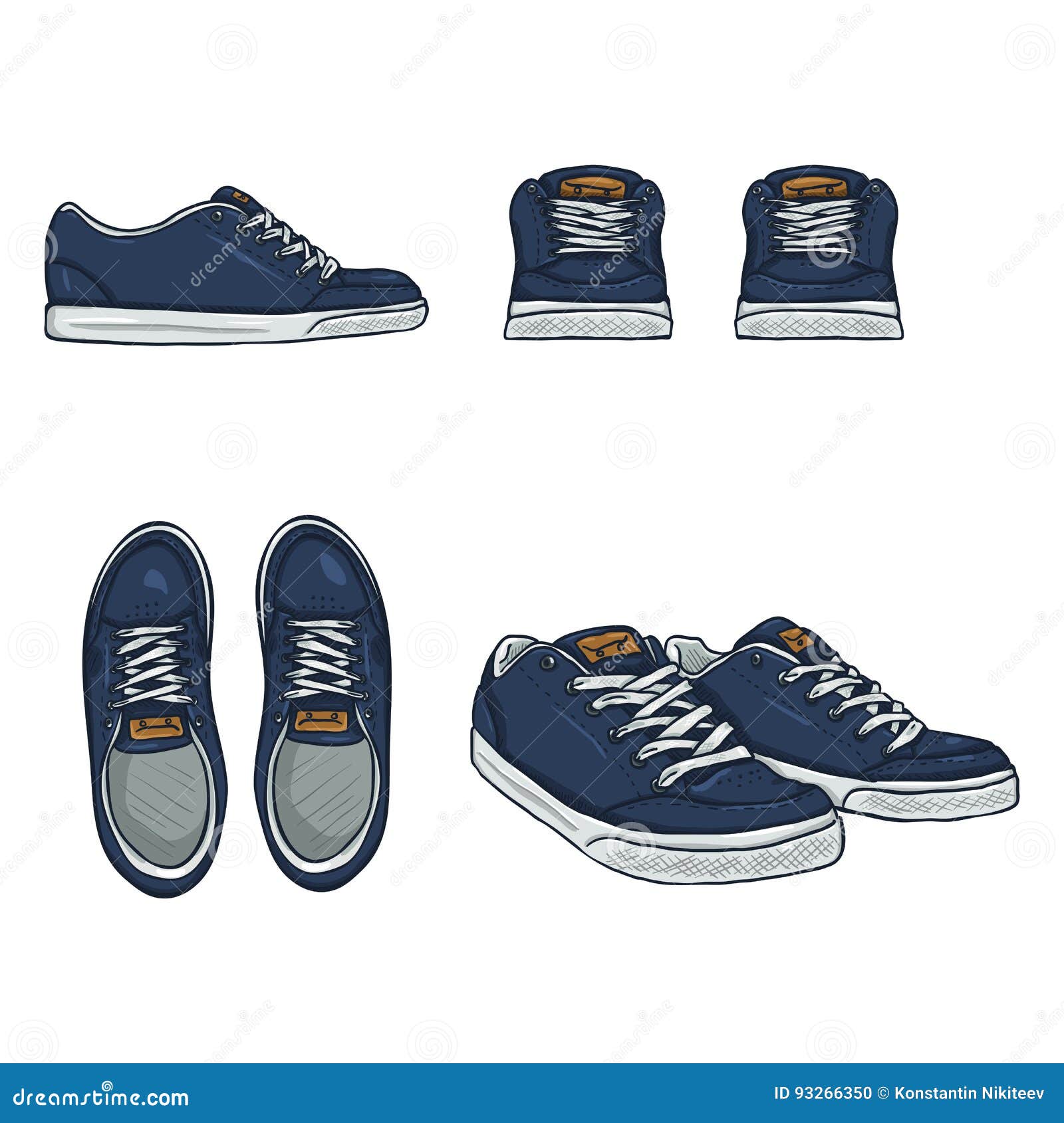 Vector Set of Cartoon Skaters Shoes. Top, Side and Front Views Stock ...