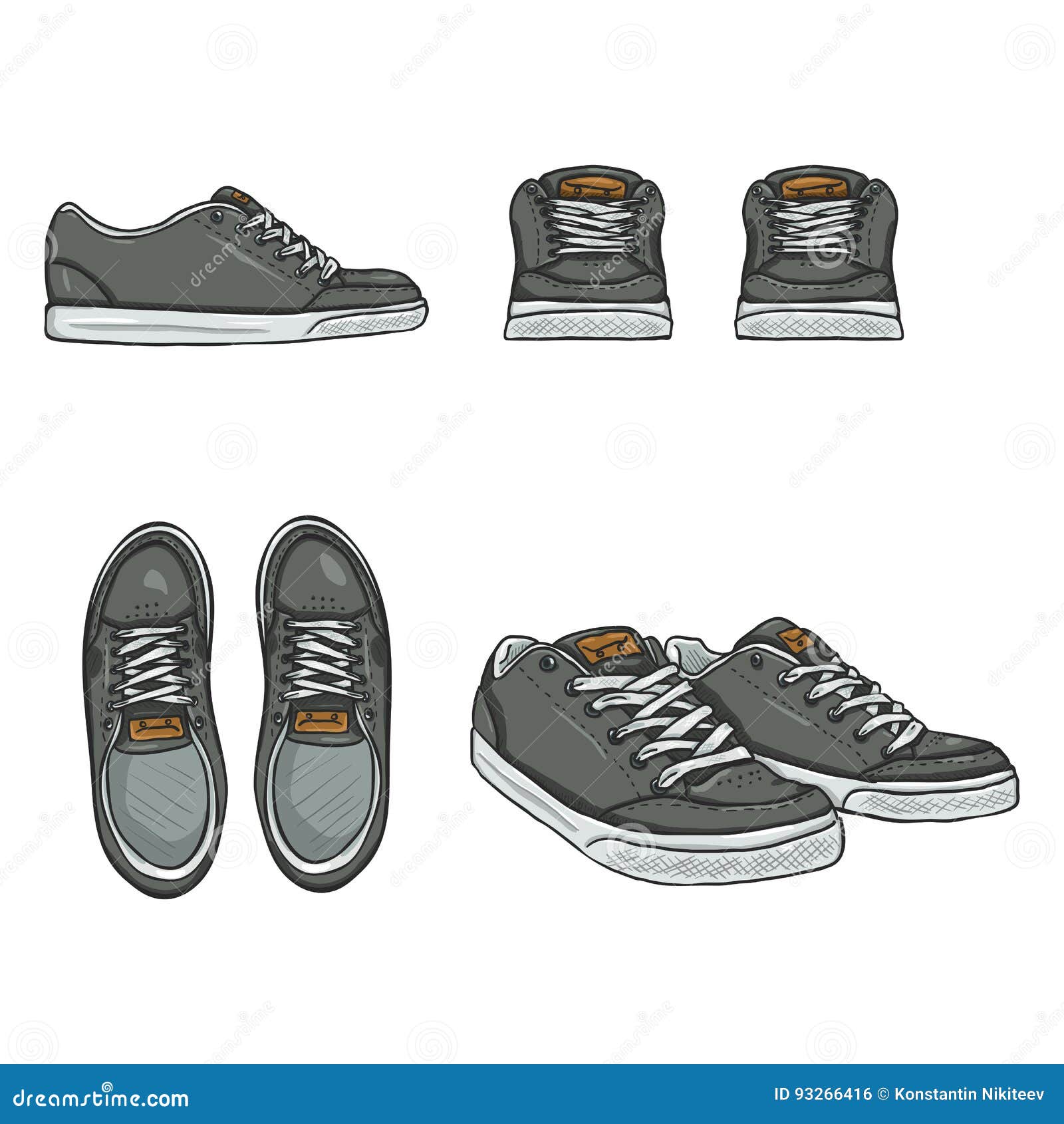 Vector Set of Cartoon Skaters Shoes. Top, Side and Front Views Stock ...