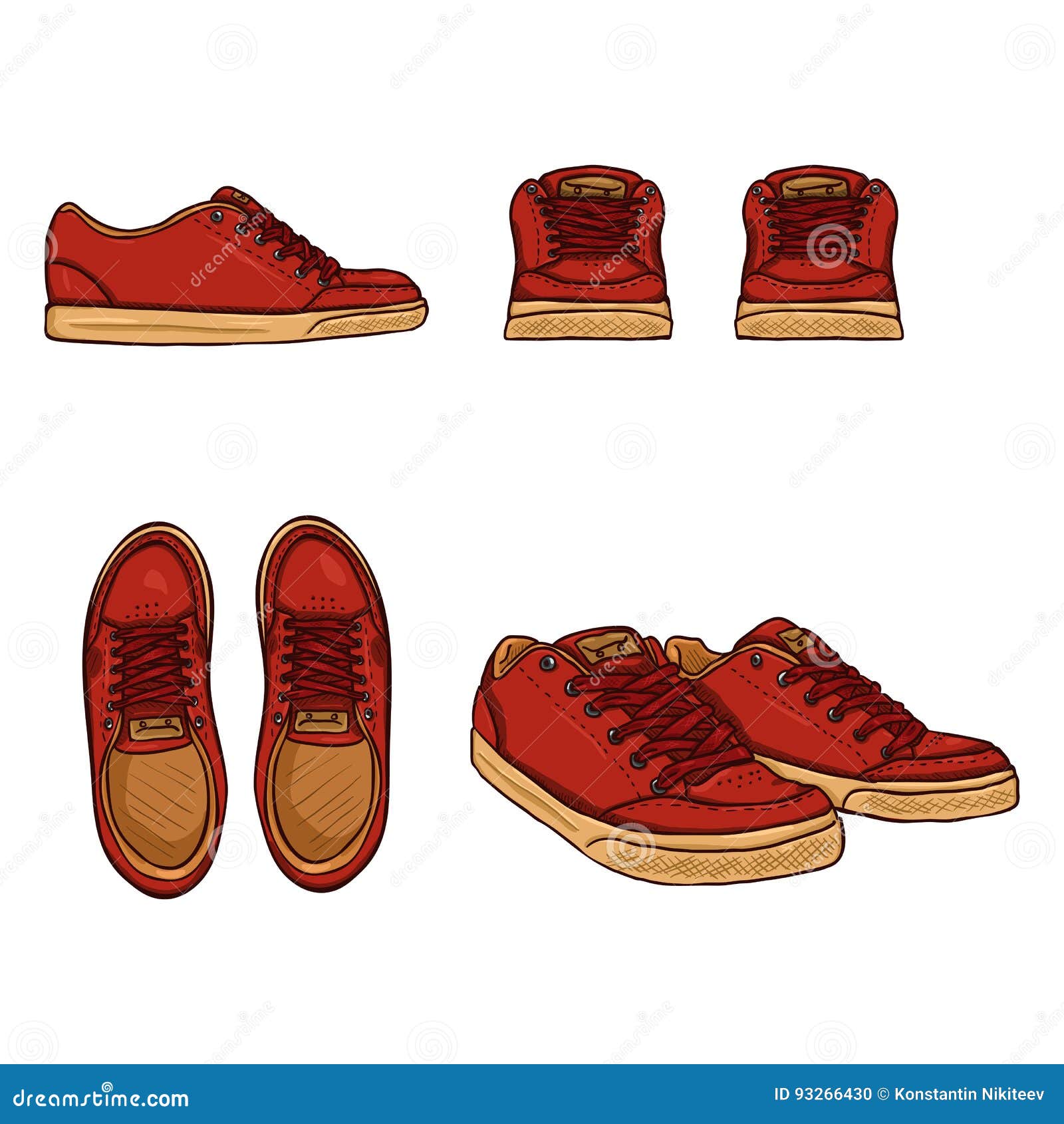Vector Set of Cartoon Skaters Shoes. Top, Side and Front Views Stock ...