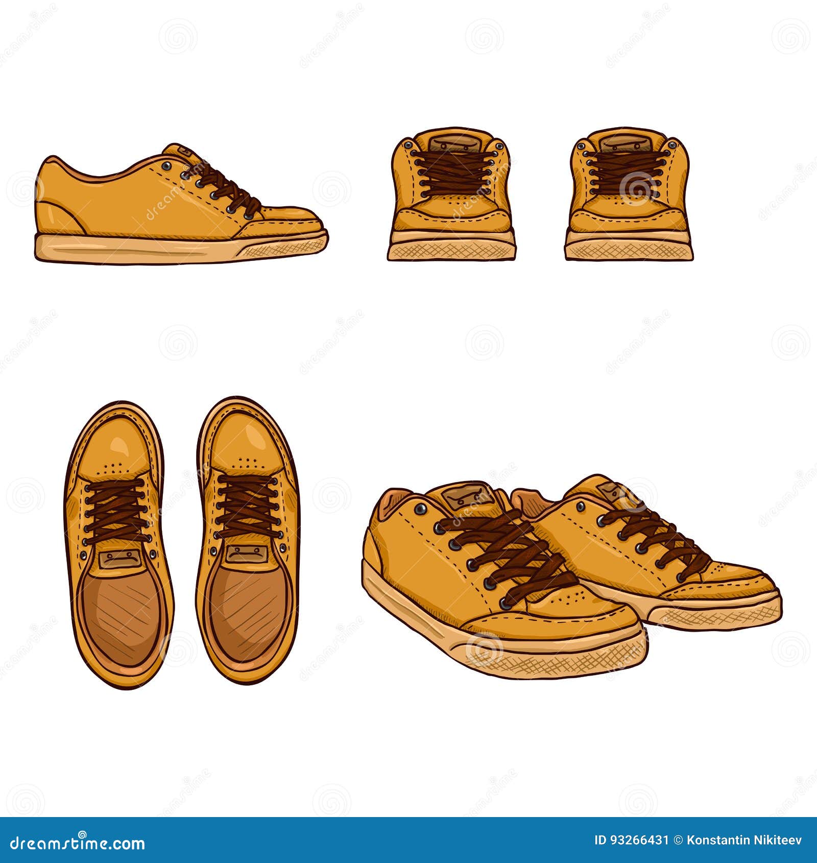 Vector Set of Cartoon Skaters Shoes. Top, Side and Front Views Stock ...
