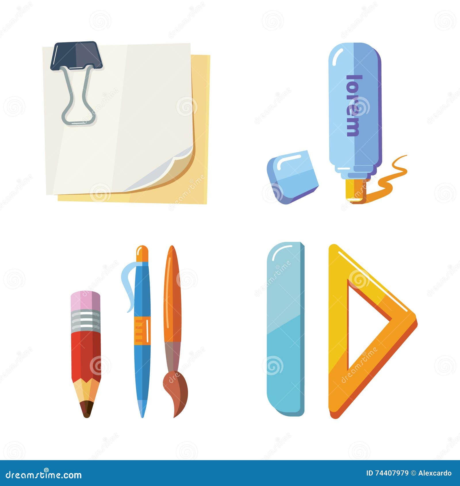 Vector Set of Cartoon Stationery Illustration Stock Vector ...