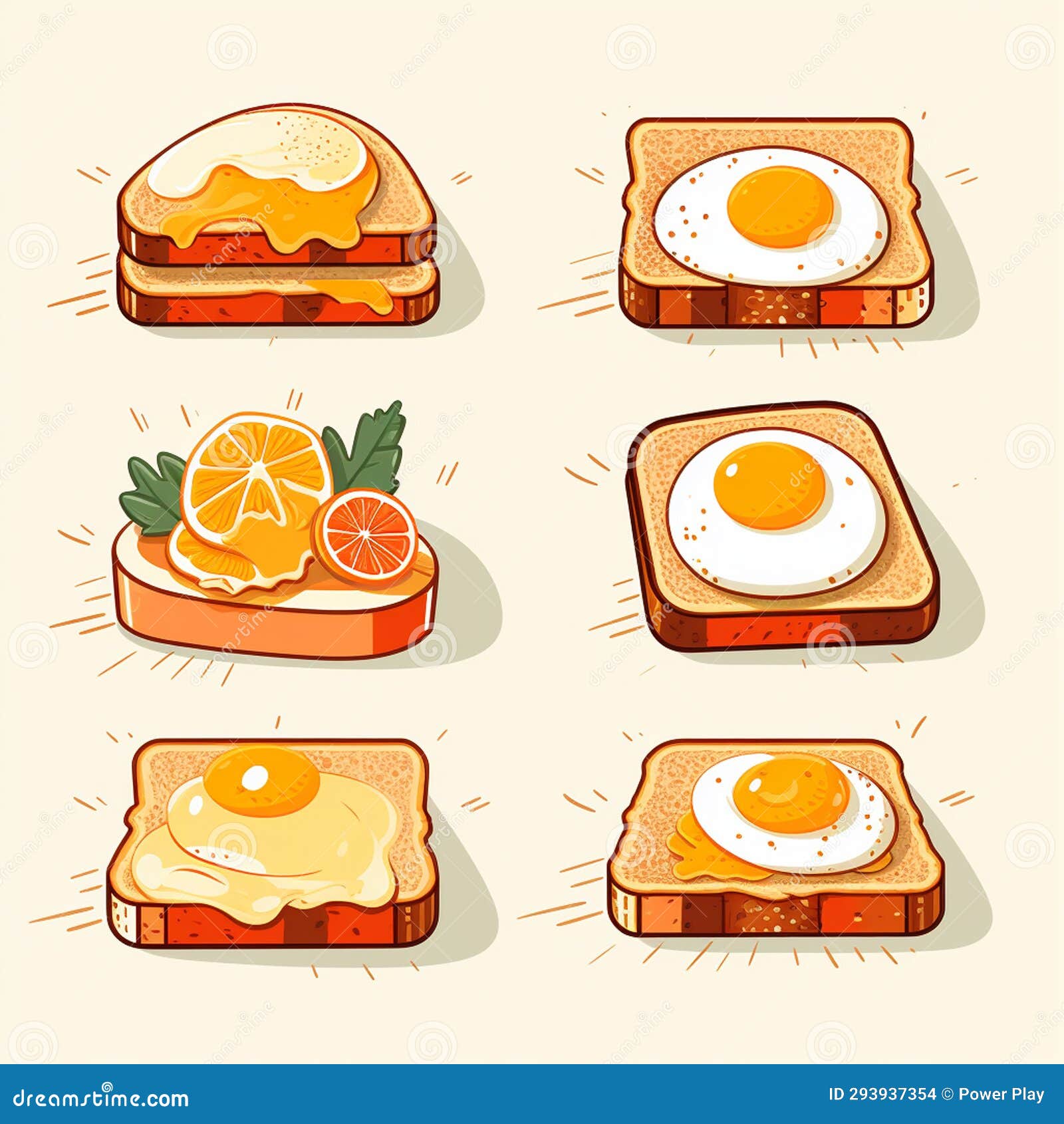 Vector Set of Cartoon Toast with Fried Egg and Toast Bread. Vector ...