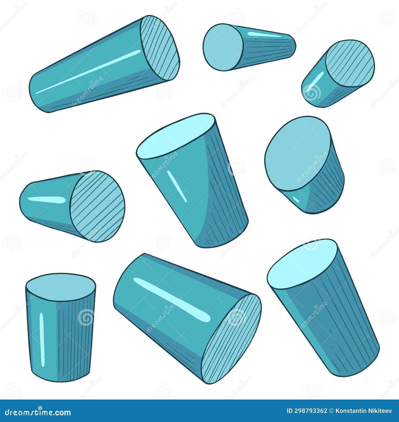 Vector Set of Cartoon Turquoise Cylinders Stock Illustration ...