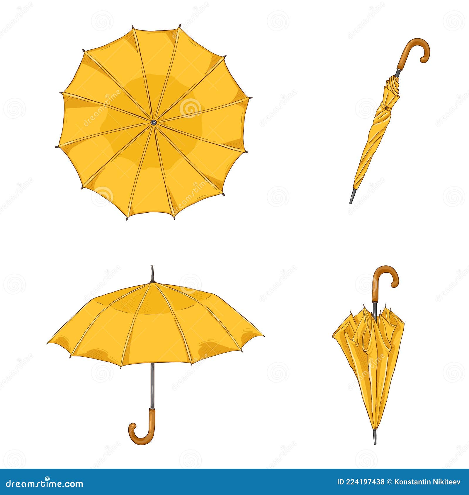 Vector Set of Cartoon Umbrellas. Different View and Variation Stock ...