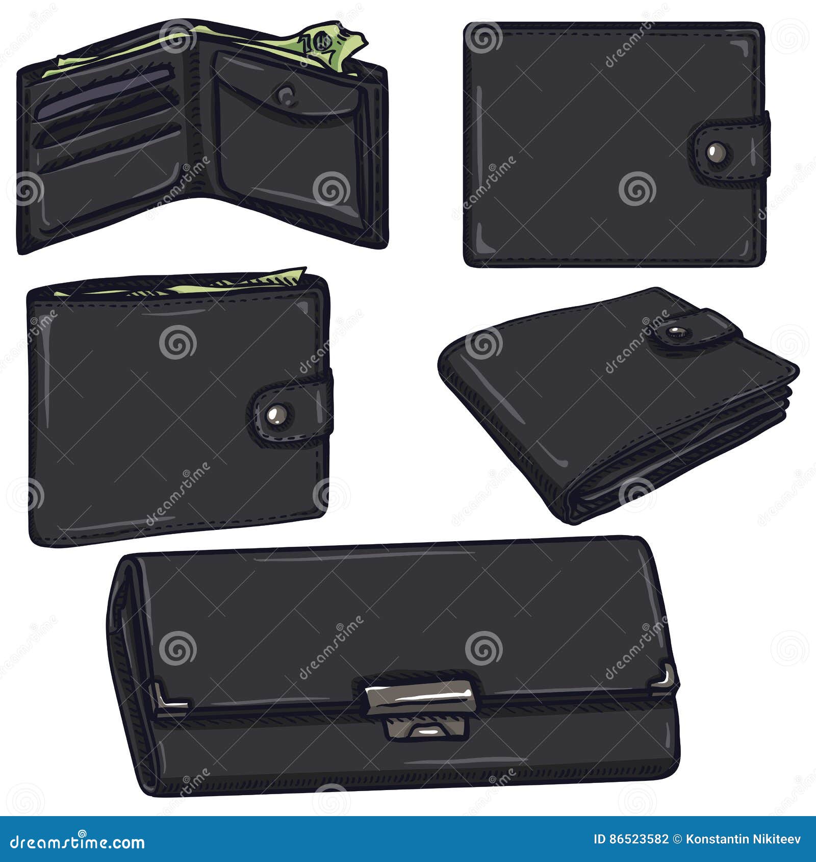 Vector Set of Cartoon Wallets on White Background Stock Vector ...