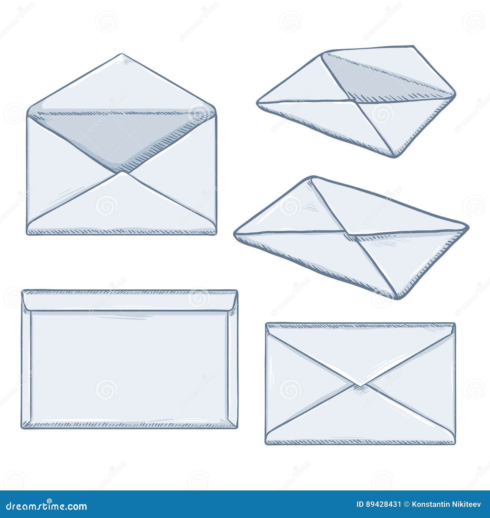 Vector Set of Cartoon White Envelopes. Stock Vector - Illustration of ...