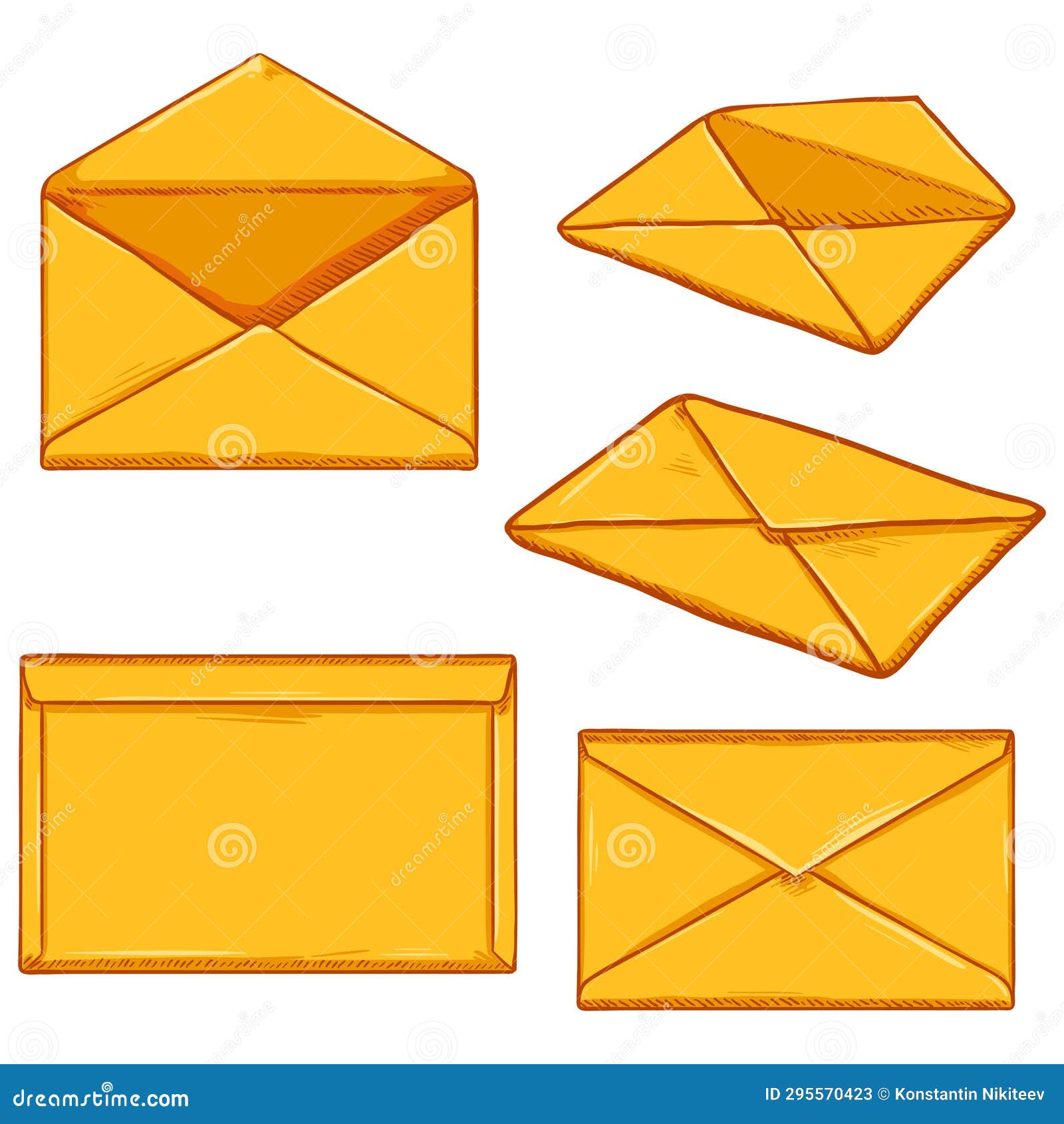 Vector Set of Cartoon Yellow Envelopes Stock Vector - Illustration of ...