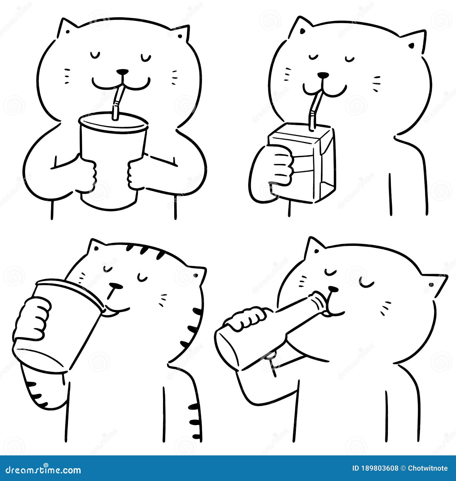Vector set of cat drinking stock vector. Illustration of kitten - 189803608