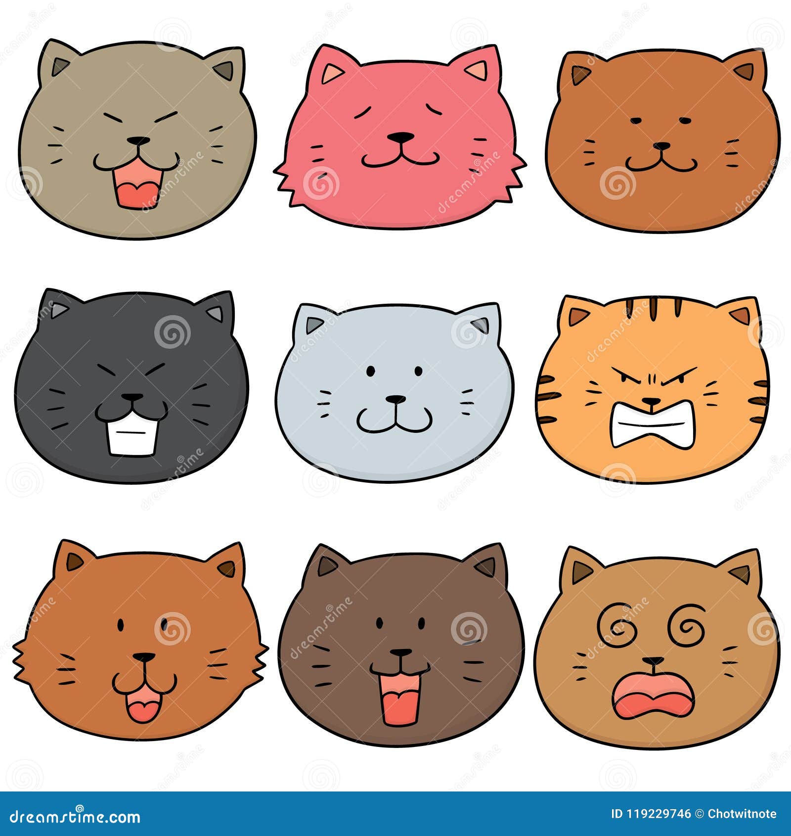 Vector set of cat face stock vector. Illustration of cute - 119229746