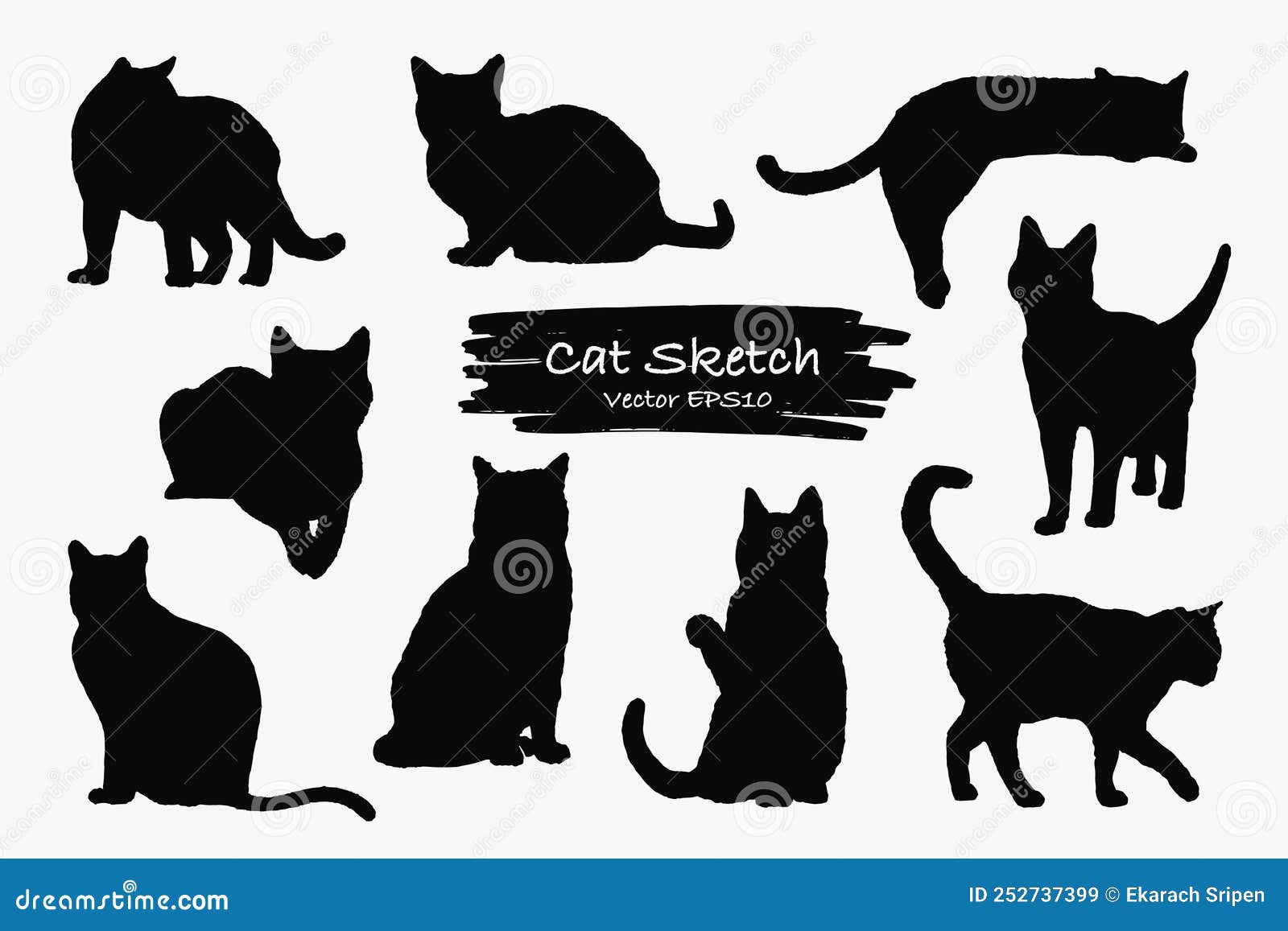Vector Set of Cat Shape Sketch Free Hand Stock Vector - Illustration of ...