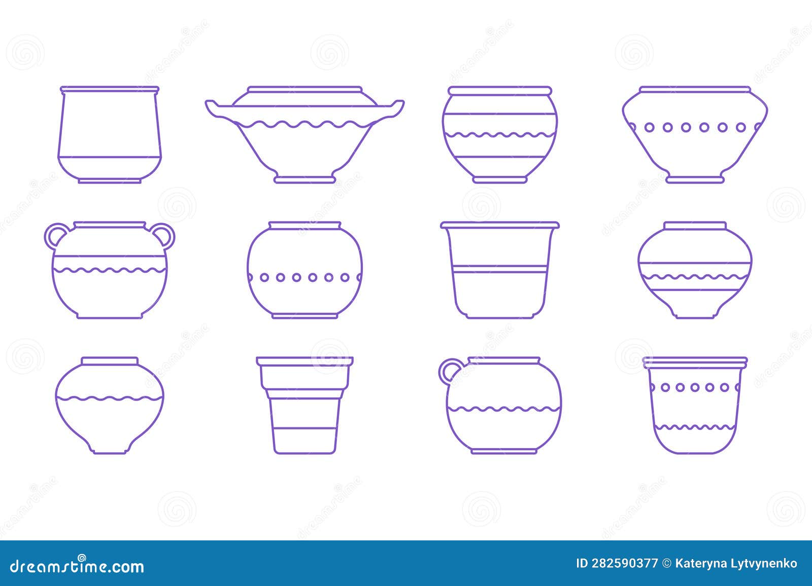 Vector Set Ceramic Pots in Linear Style. Illustration with Bowl Various ...