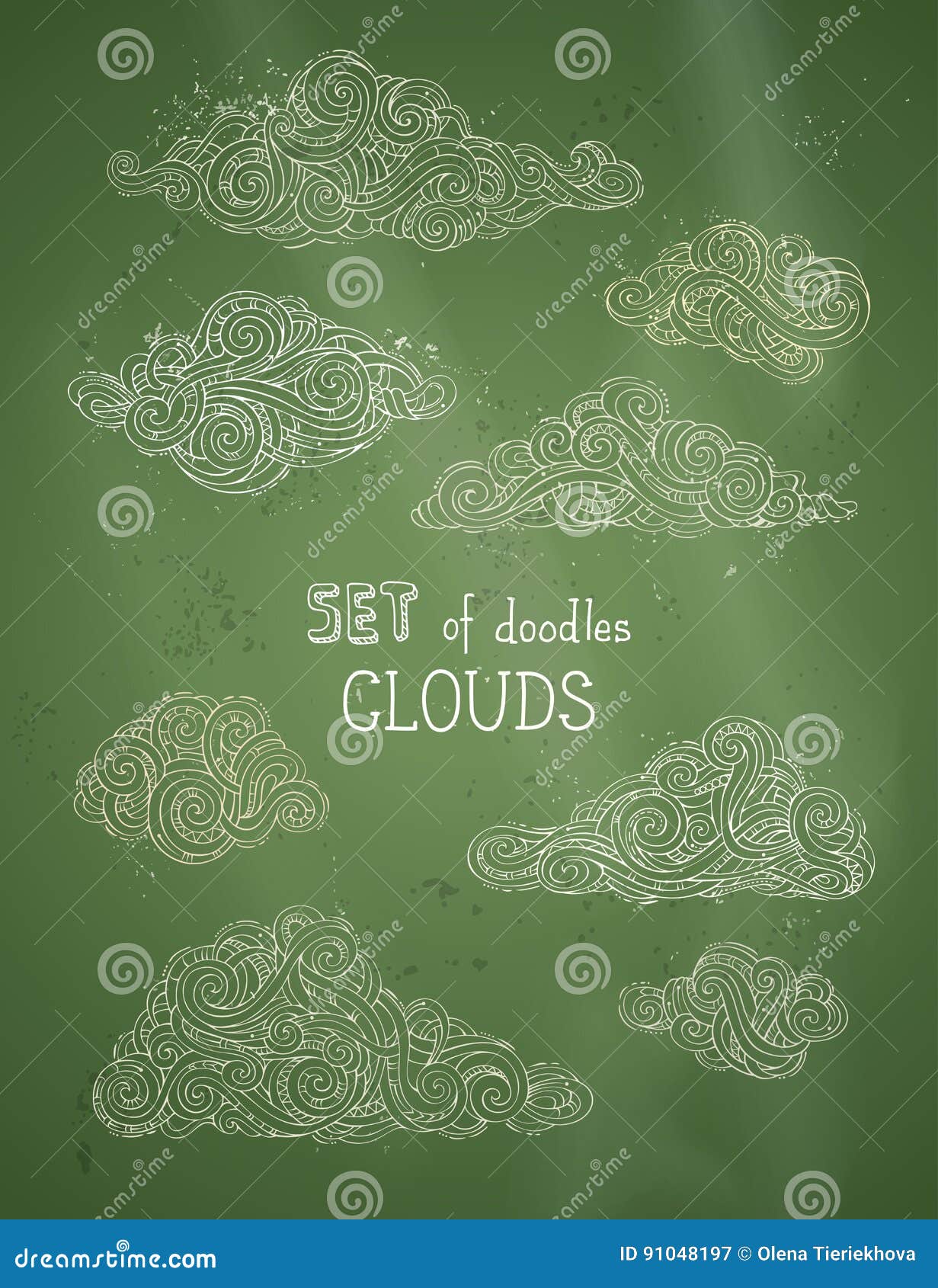 Vector Set of Chalk Clouds on Green Blackboard Background. Stock Vector ...