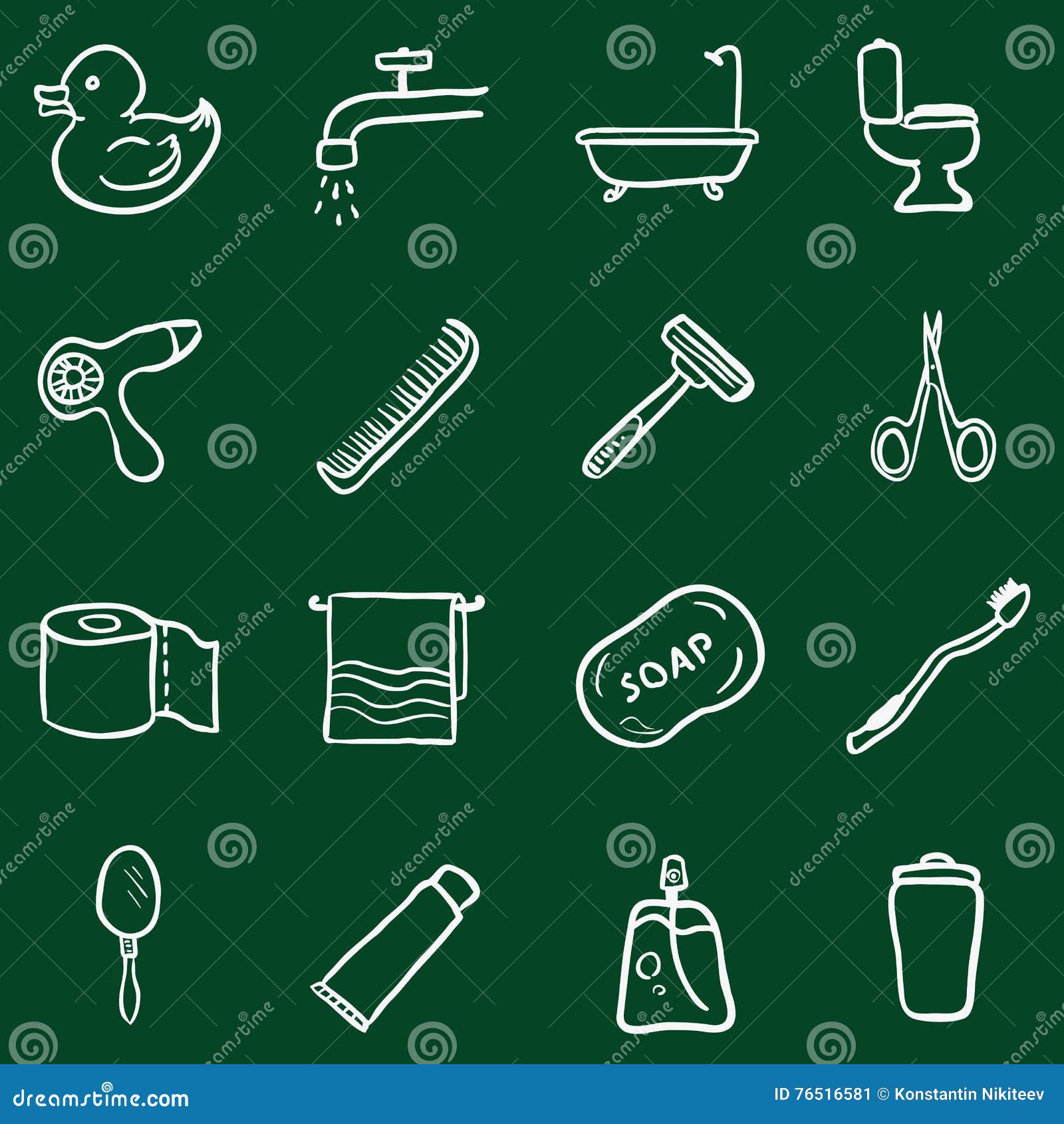 Vector Set of Chalk Doodle Bathroom and Hygiene Icons. Stock Vector ...