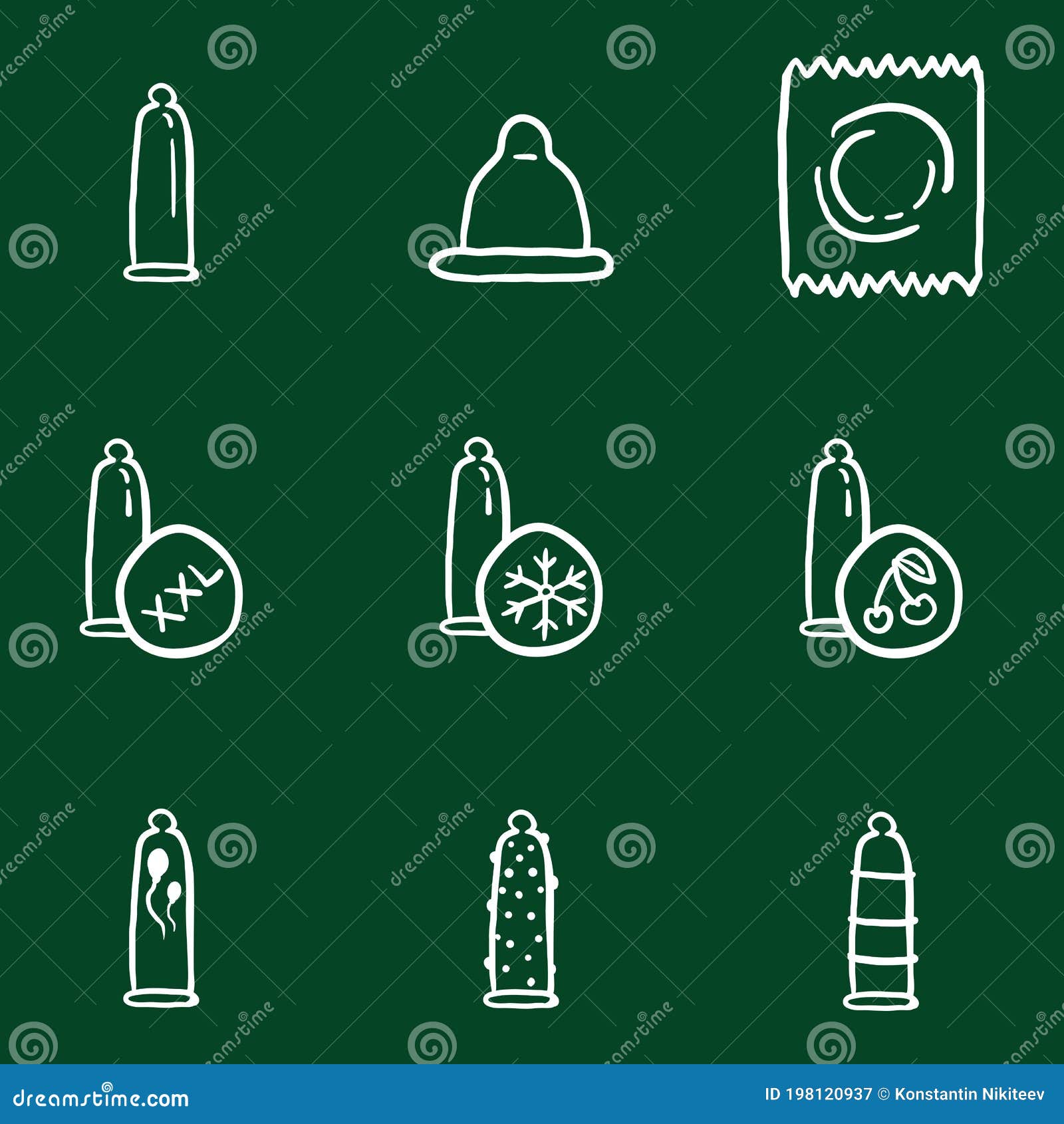 Vector Set Of Doodle Condom Icons Stock Vector Illustration Of