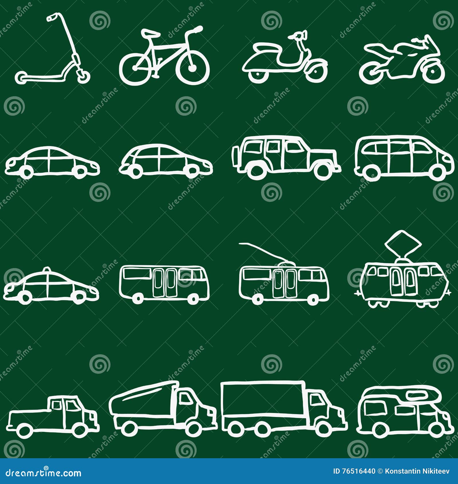 Vector Set of Chalk Doodle Ground Transportation Icons Stock Vector ...