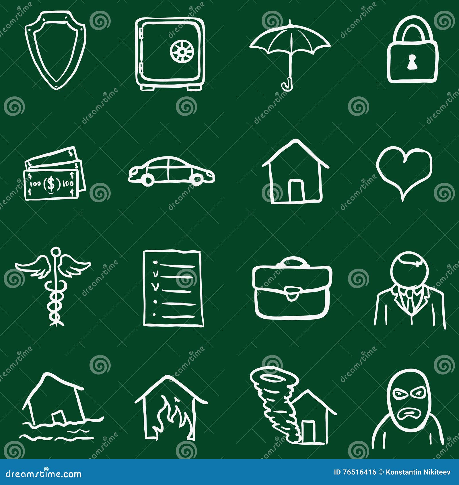 Vector Set of Chalk Doodle Insurance Icons Stock Vector - Illustration ...