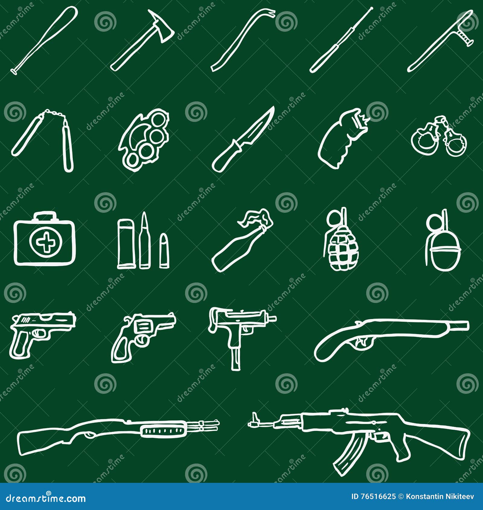 Vector Set of Chalk Doodle Weapon Icons Stock Vector - Illustration of ...