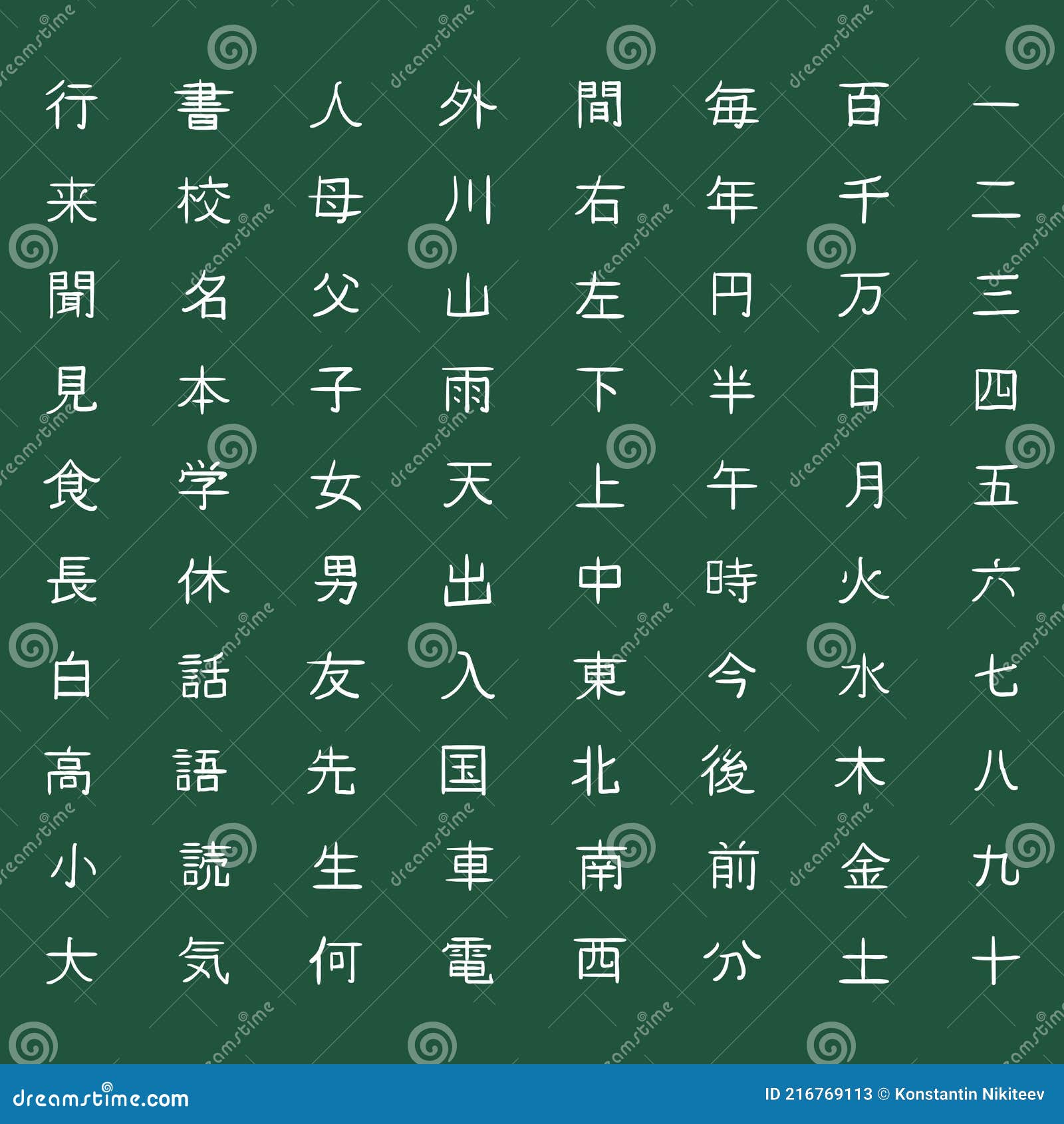 Vector Set of Chalk Japanese Characters. Kanji Collection Stock Vector ...