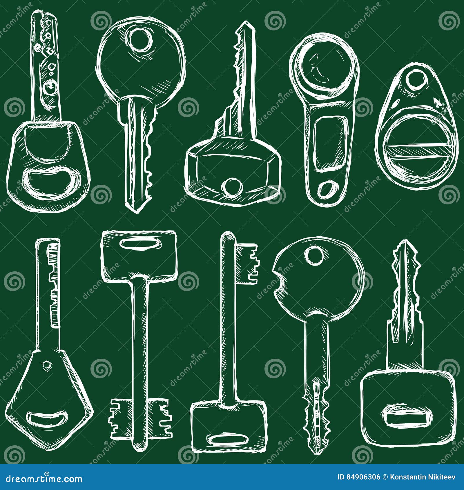 Vector Set of Chalk Modern Keys Stock Vector - Illustration of outline ...