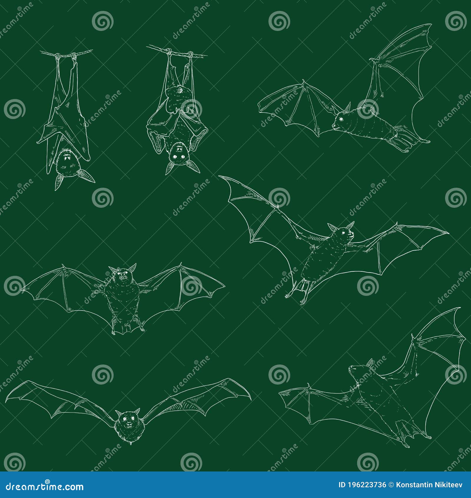 Vector Set of Chalk Sketch Bats Stock Vector - Illustration of blood ...