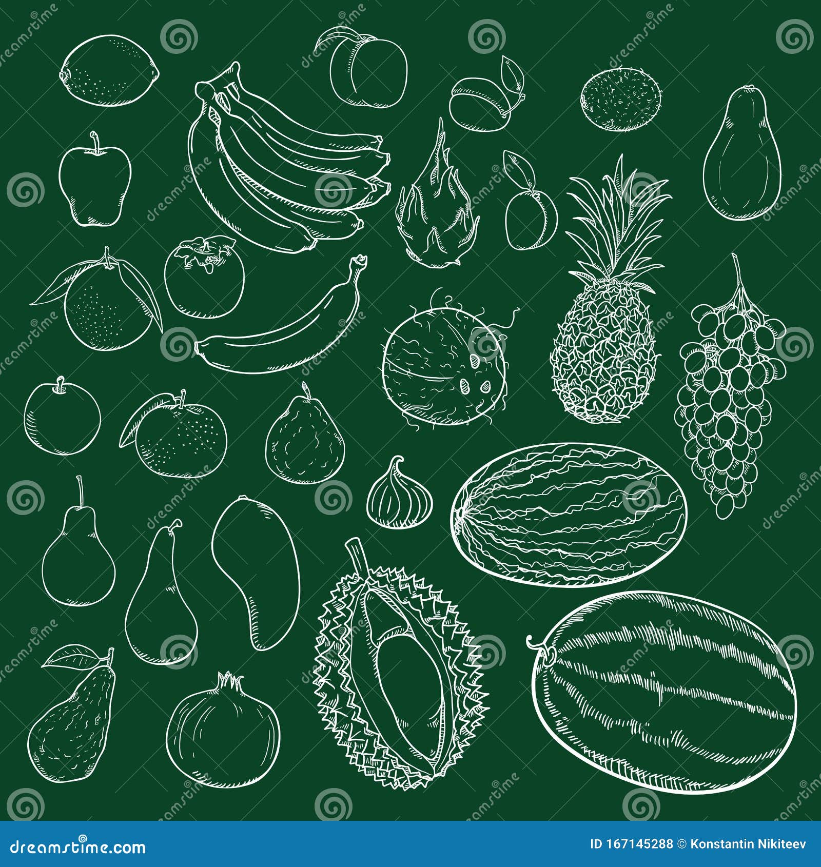 Vector Set of Chalk Sketch Fruits Stock Vector - Illustration of ...