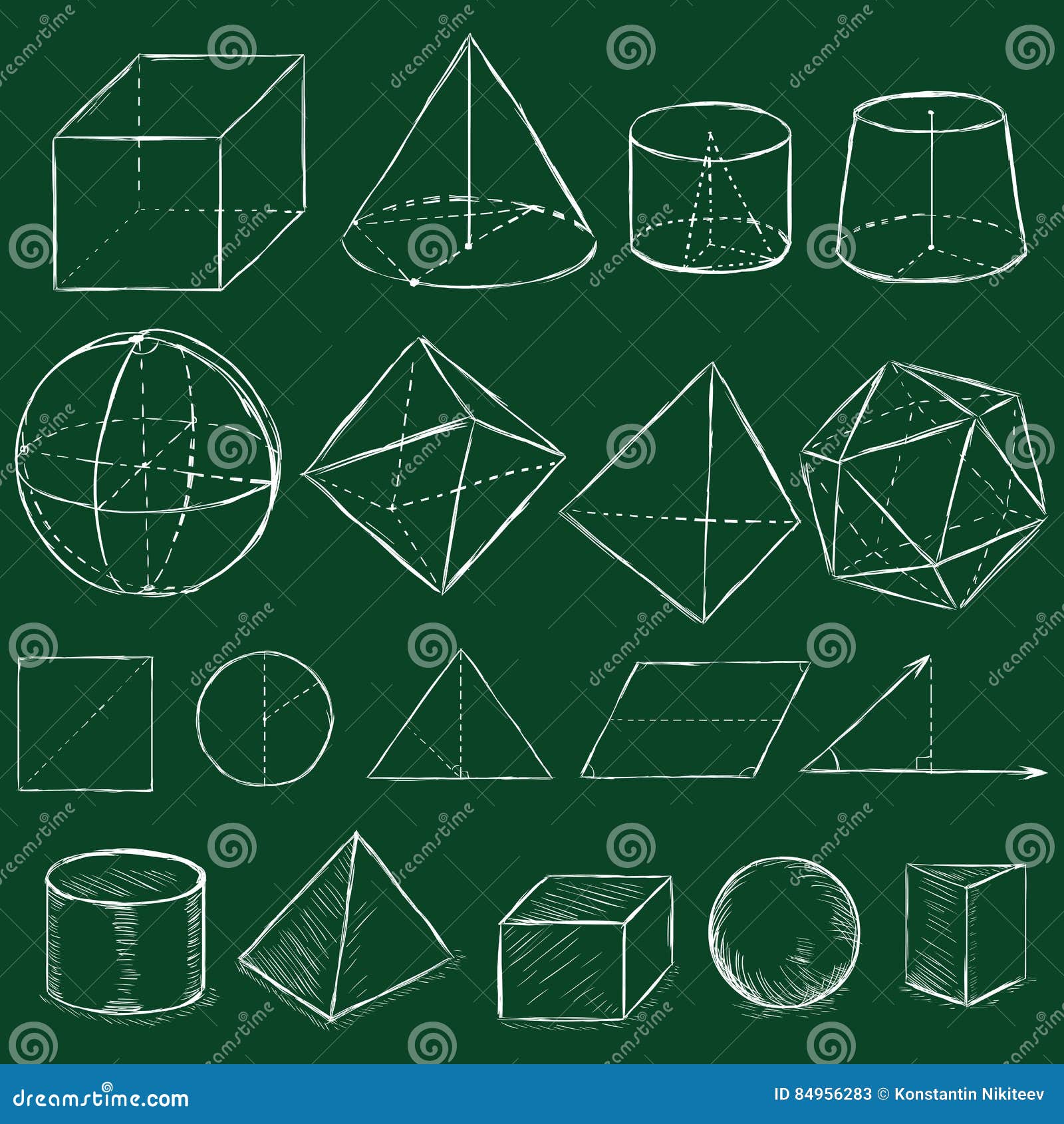 Vector Set of Chalk Sketch Geometric Shapes. Stock Vector ...