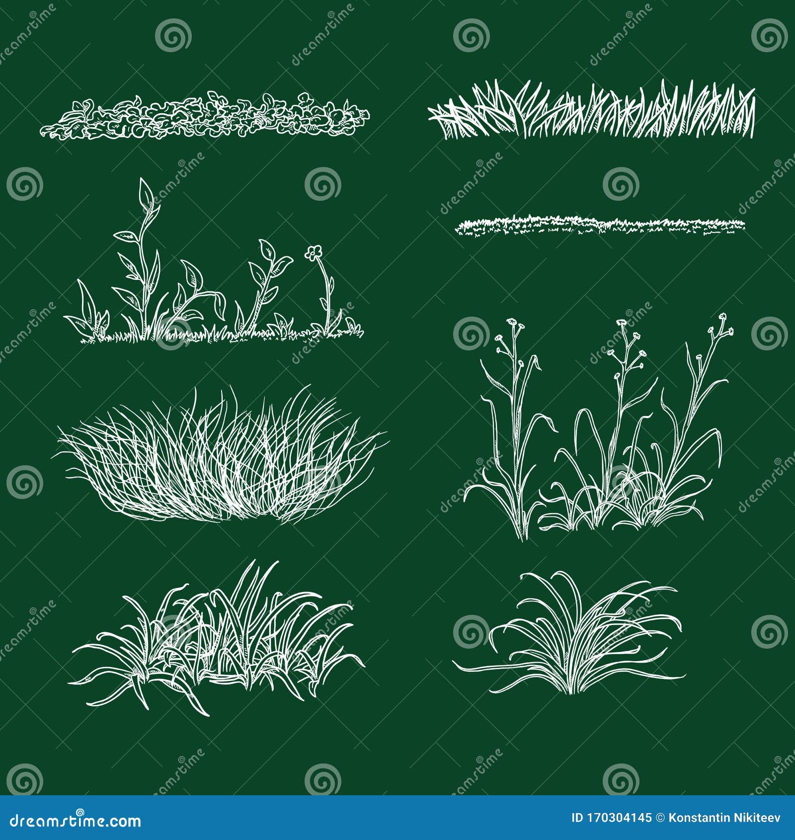 Vector Set of Chalk Sketch Grass Silhouettes Stock Vector ...
