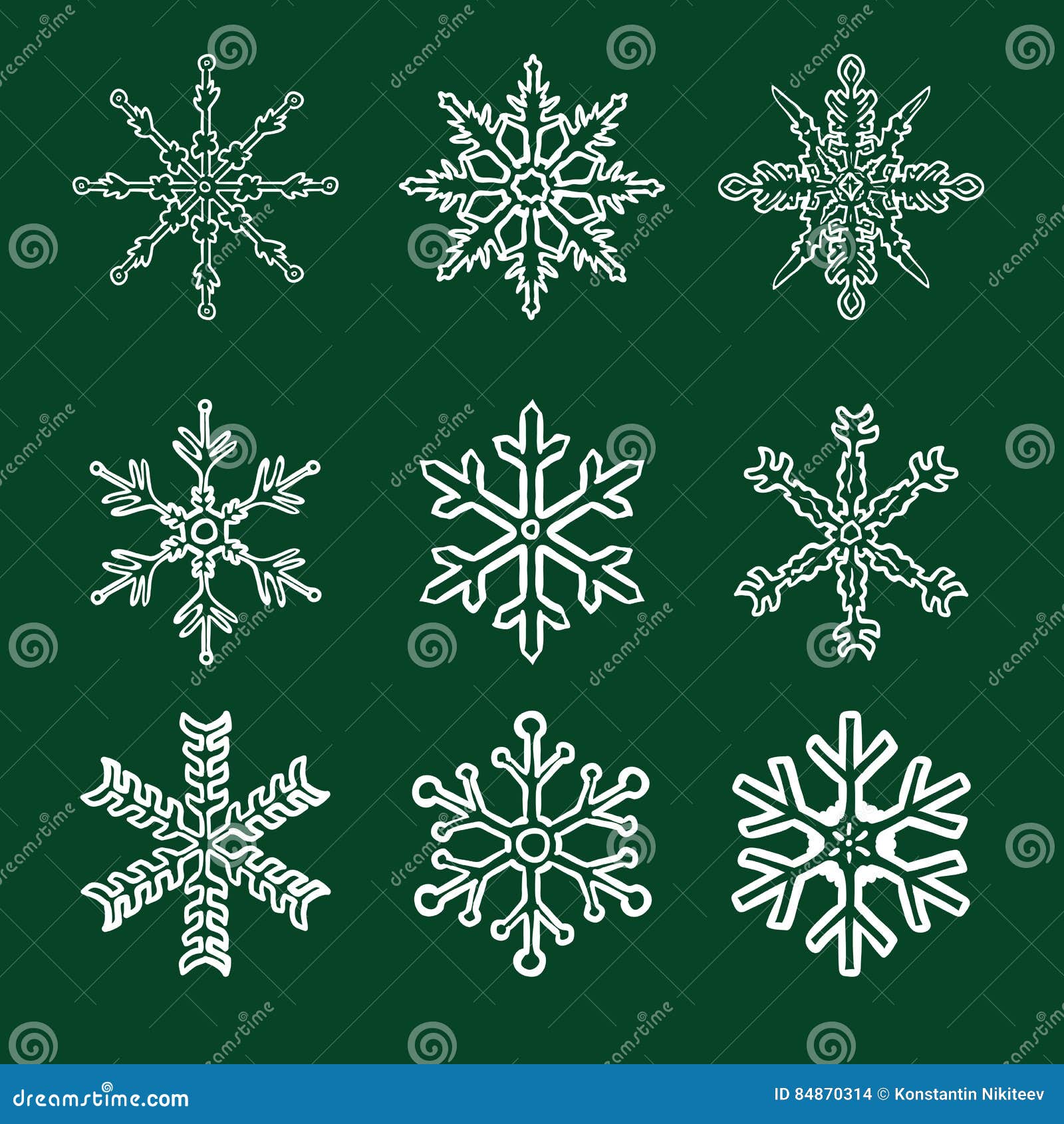 Vector Set of Chalk Sketch Snowflakes Stock Vector - Illustration of ...
