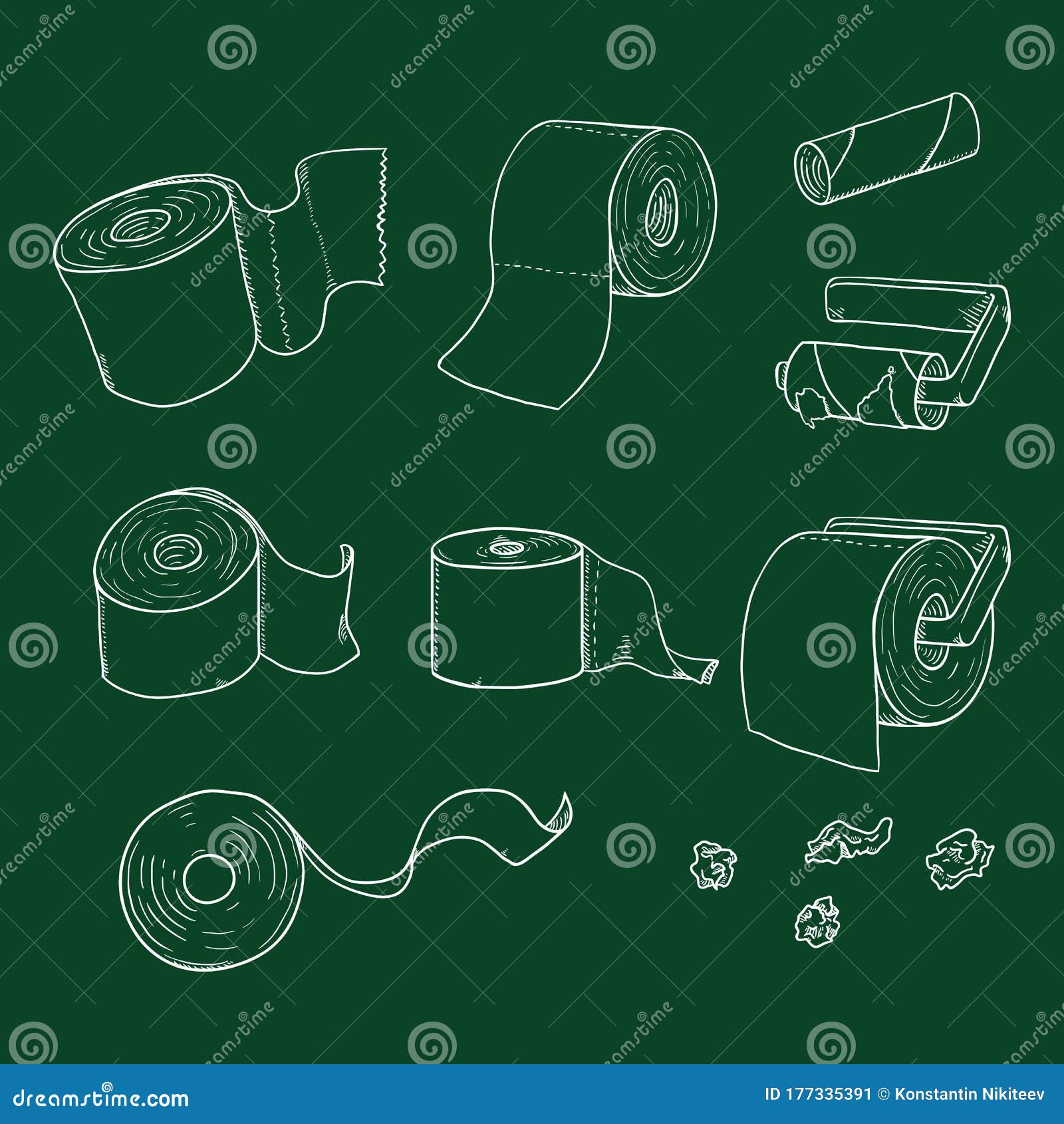 Vector Set of Chalk Sketch Toilet Paper Stock Vector - Illustration of ...
