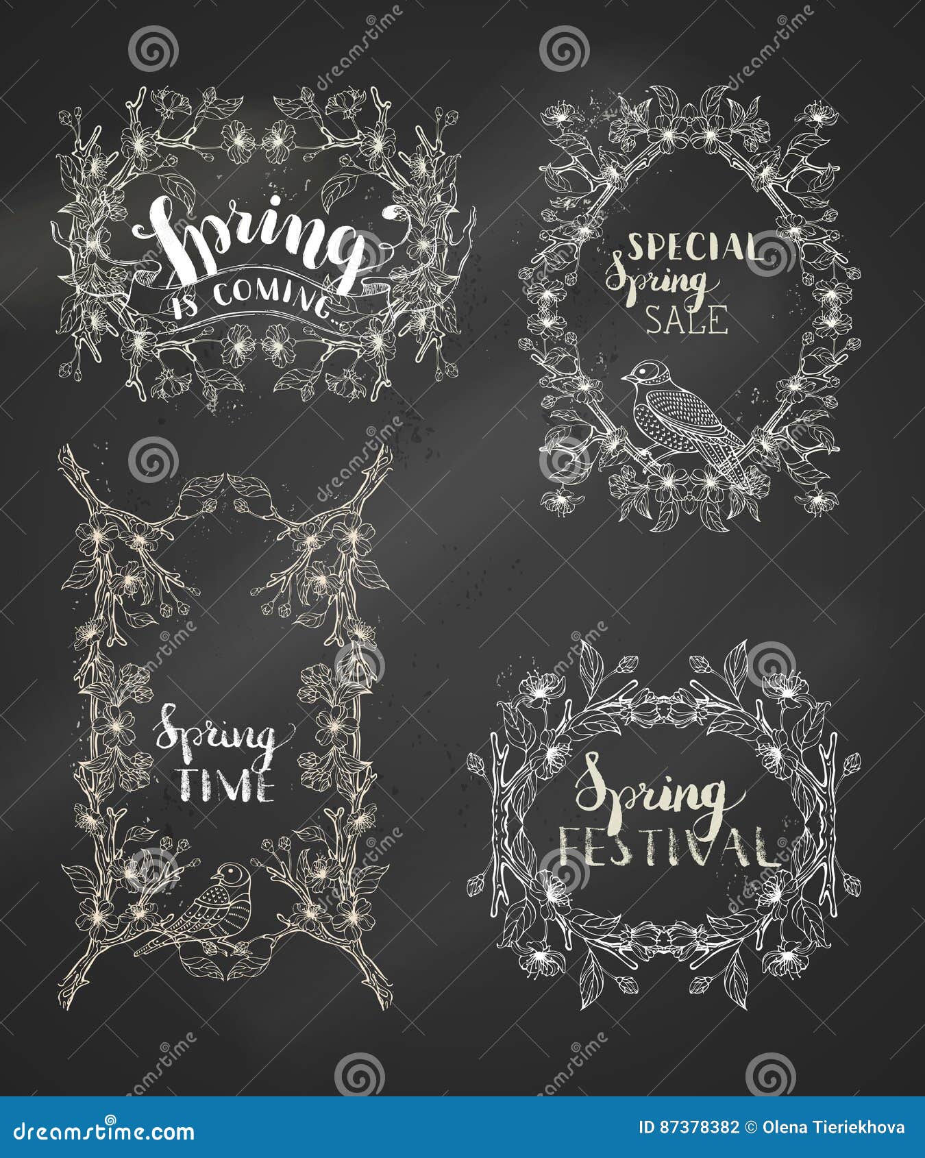 Vector Set of Chalk Spring Frames and Ornaments. Stock Vector ...