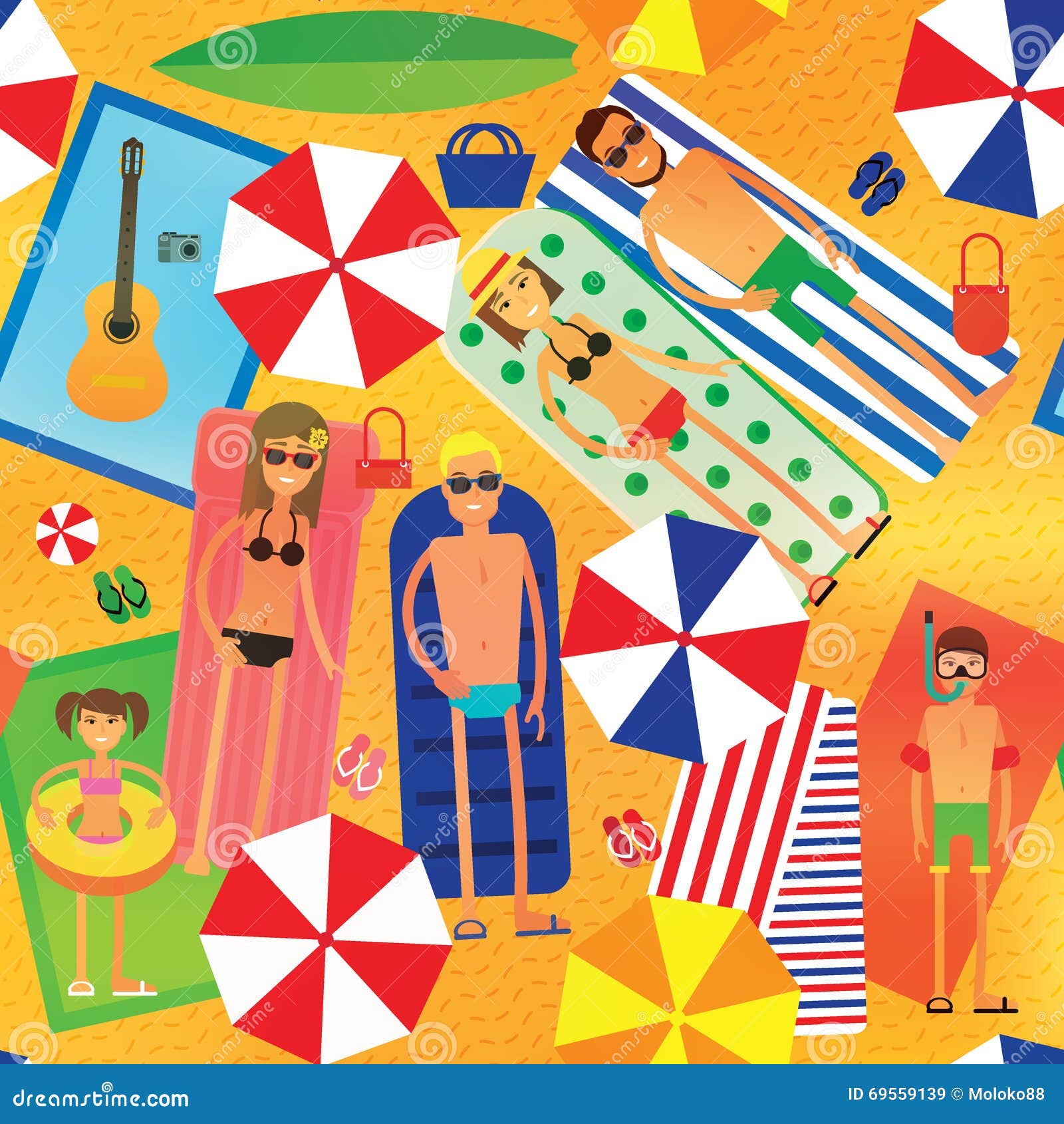 Vector Set of Characters in a Flat Style. Relax on the Beach Stock ...