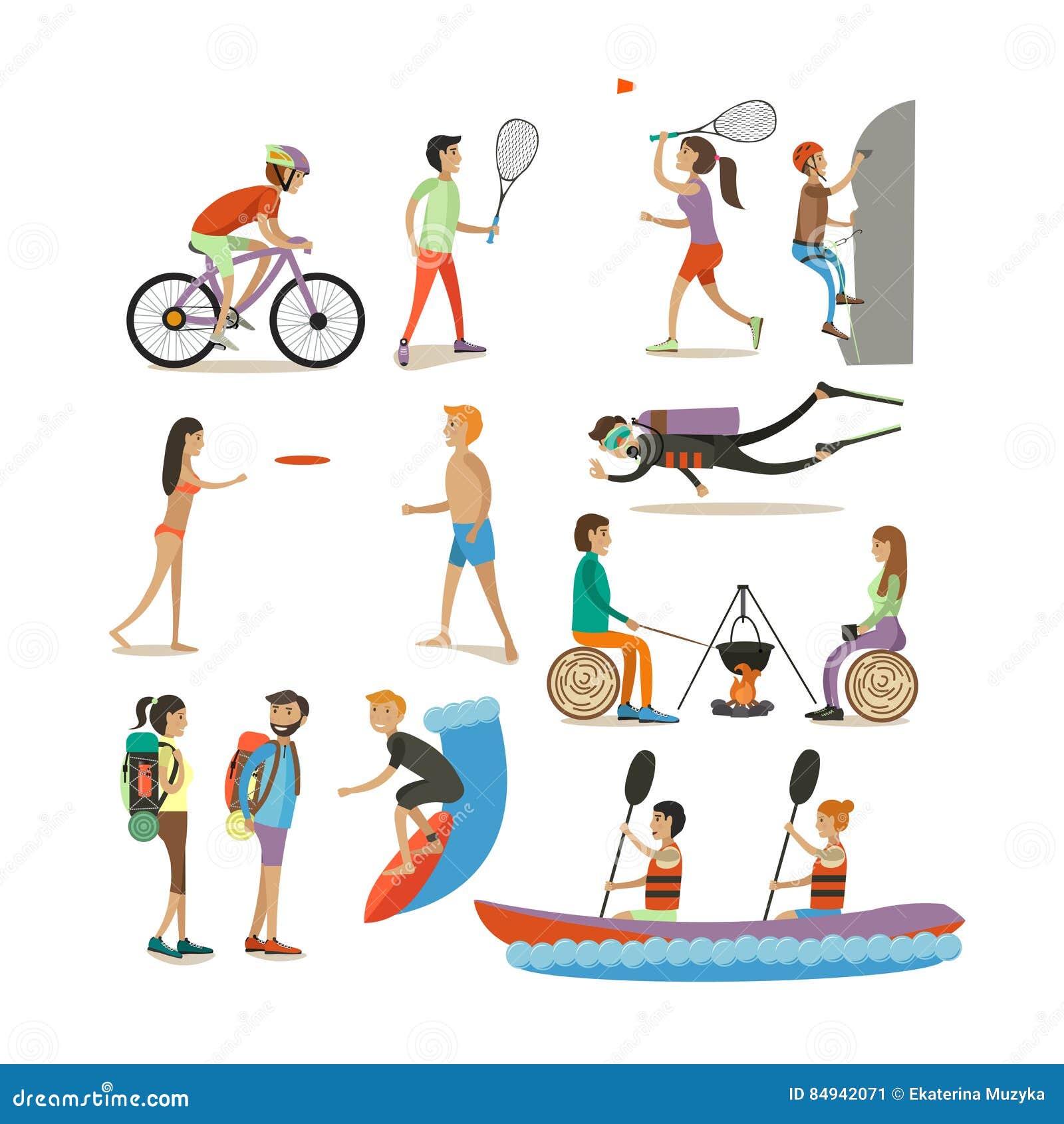 Vector Set of Characters, Summer Outdoor Activities Concept Design ...