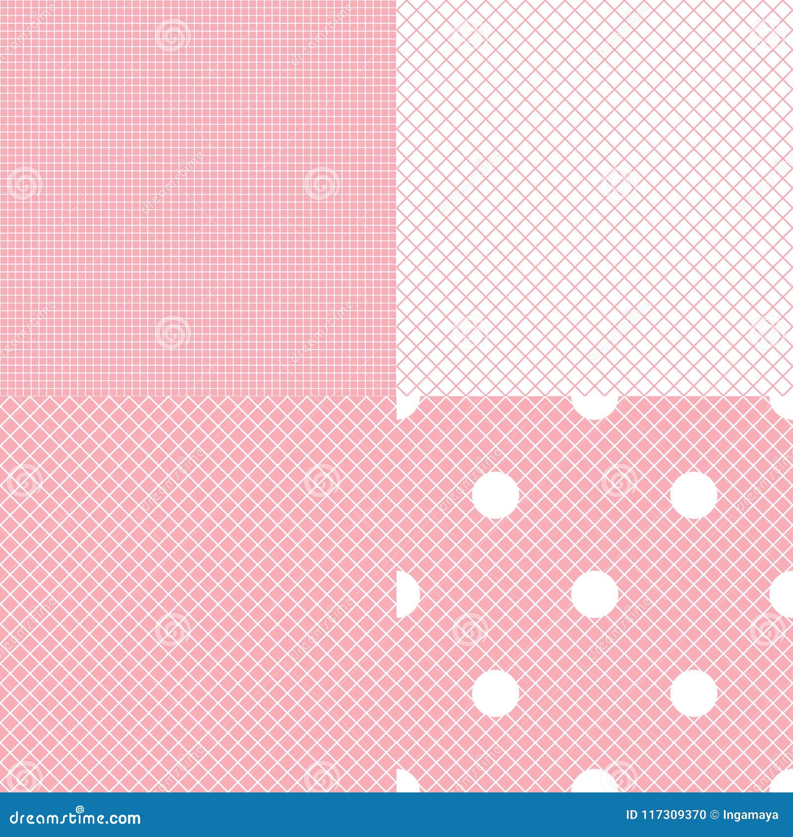 Vector Set Of Checkered Seamless Patterns. Concept Of White Mesh Fabric ...