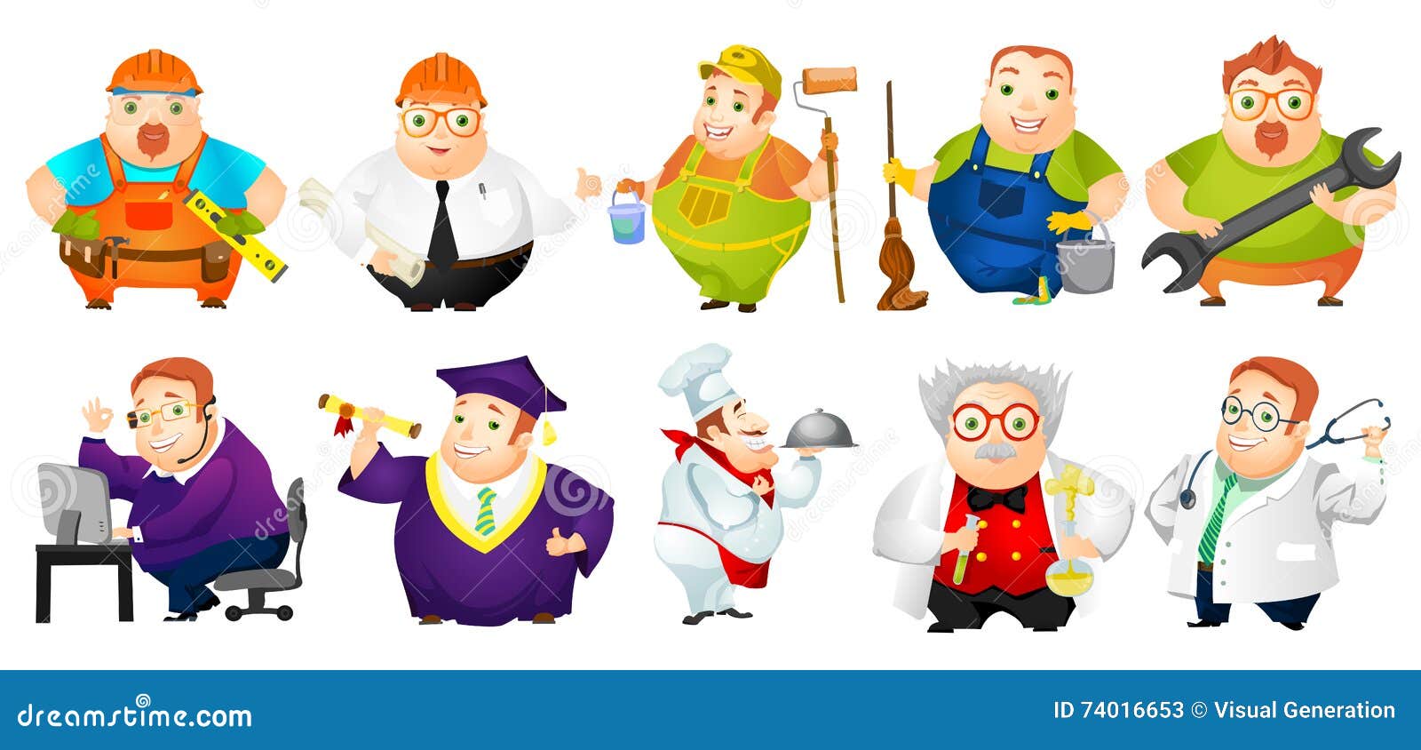 Vector Set of Cheerful Fat Man Illustrations. Stock Vector ...