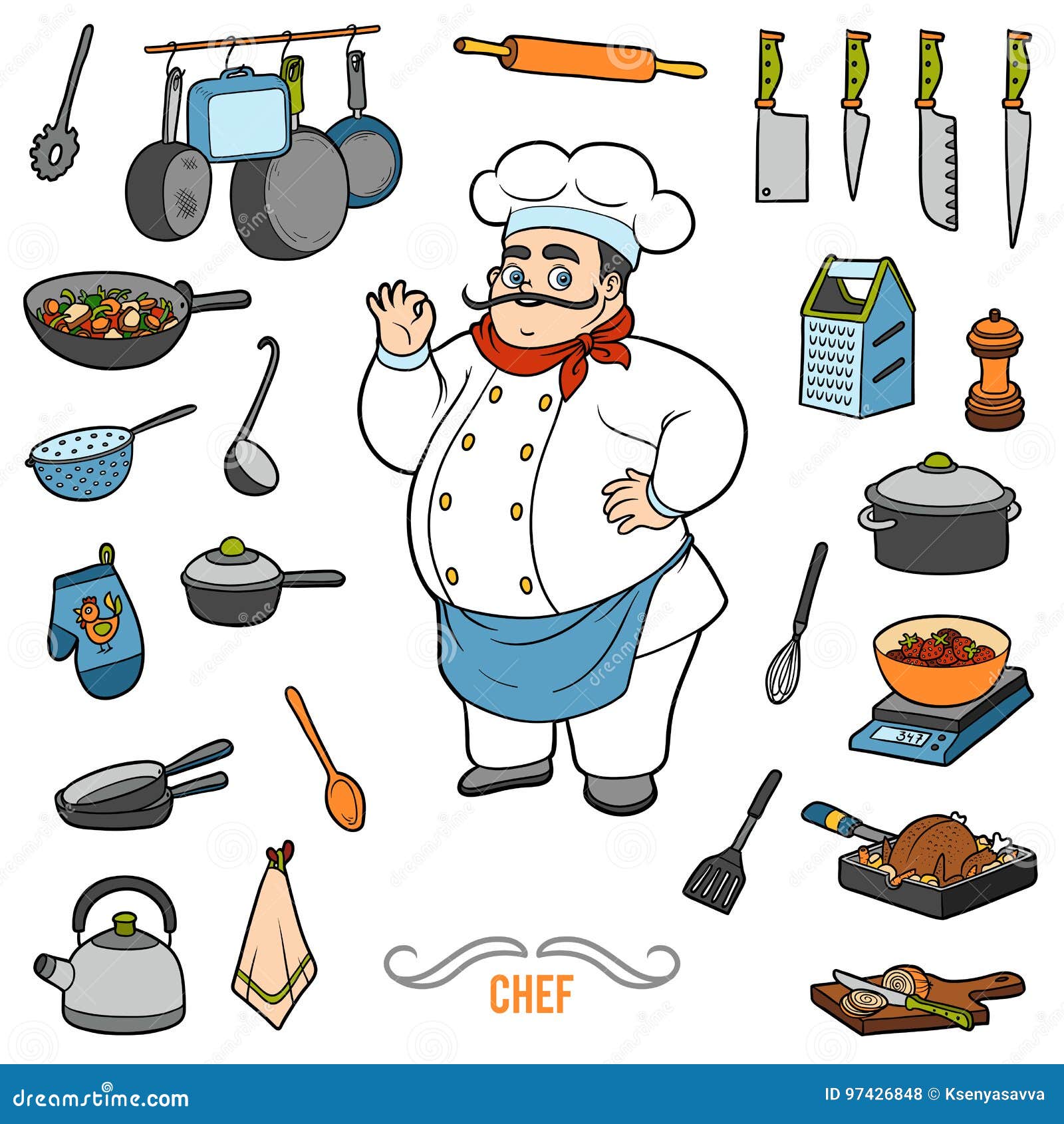 Vector Set with Chef and Objects for Cooking. Cartoon Sticker Se Stock ...