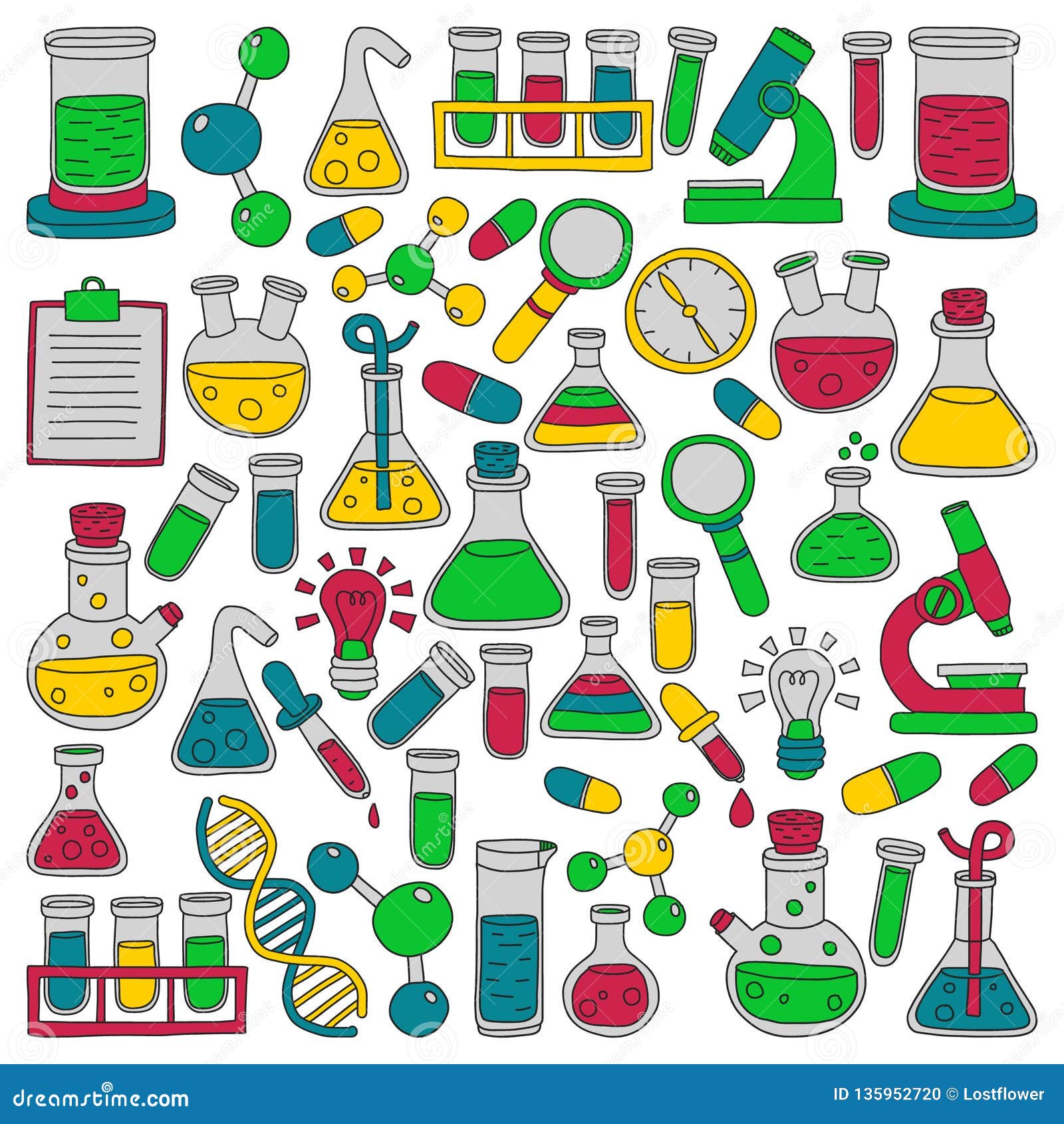 Vector Set of Chemistry, Science Icons. Pattern with Laboratory ...