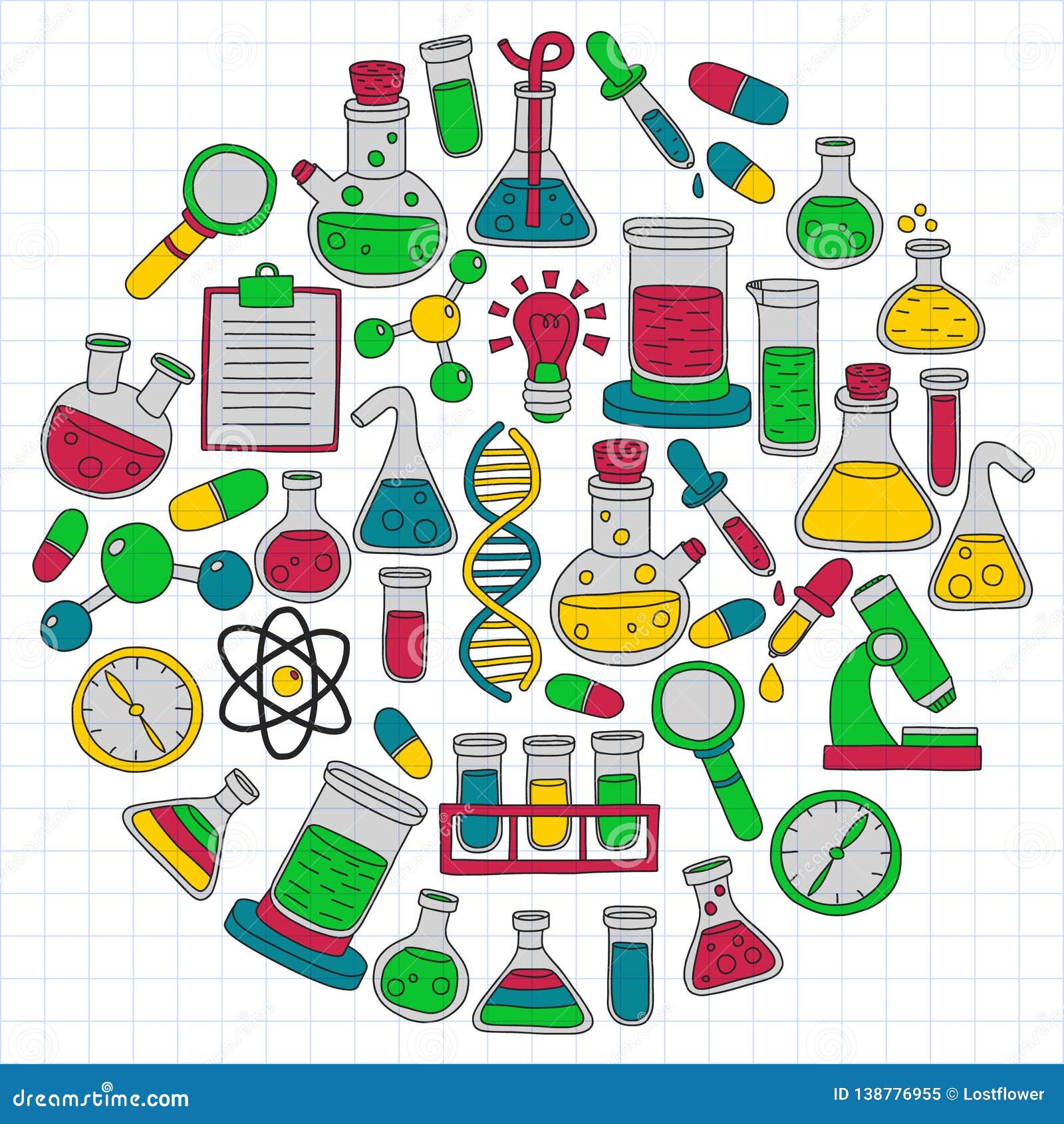 Vector Set of Chemistry, Science Icons. Pattern with Laboratory ...