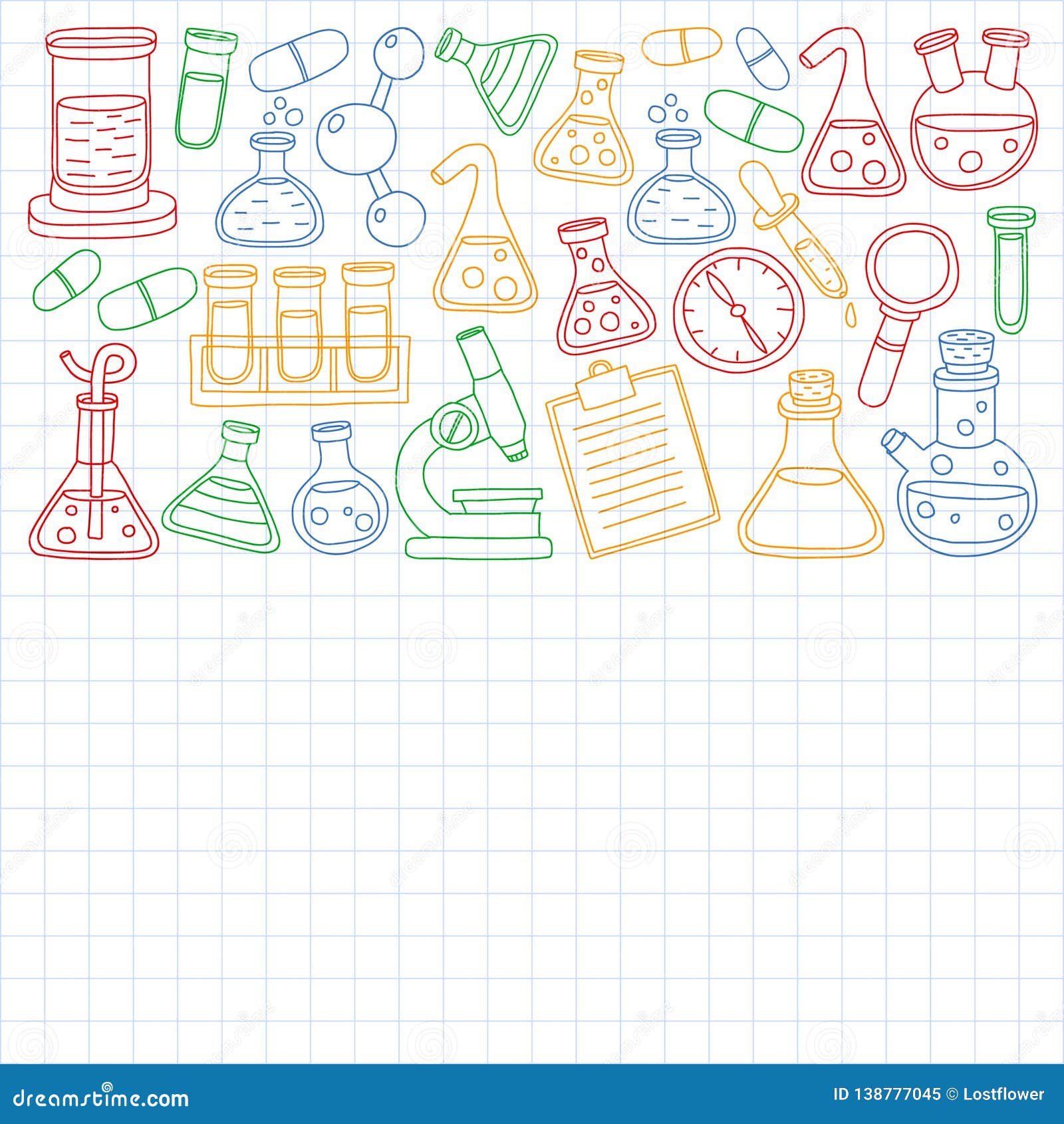 Vector Set of Chemistry, Science Icons. Pattern with Laboratory ...