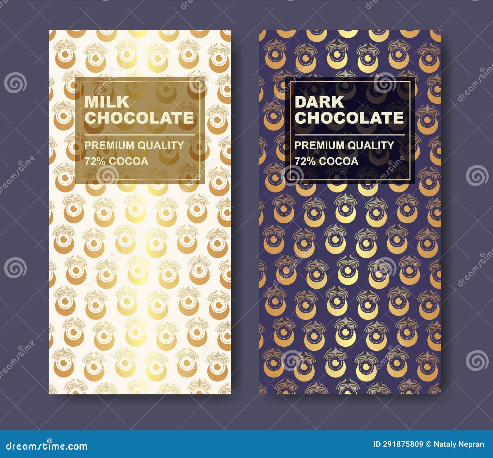 Vector Set of Chocolate Bar Package Design with Golden Pattern. Stock ...