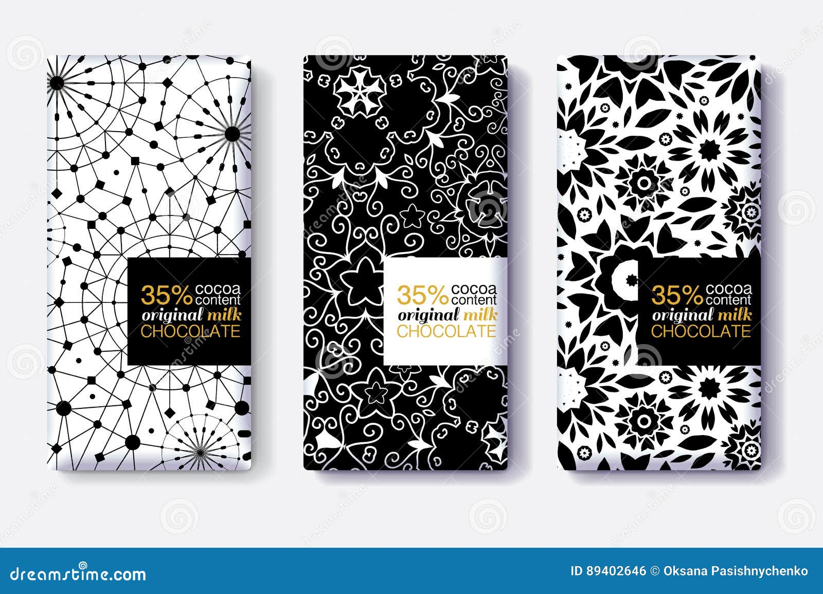 Vector Set Of Chocolate Bar Package Designs With Modern Black And White ...