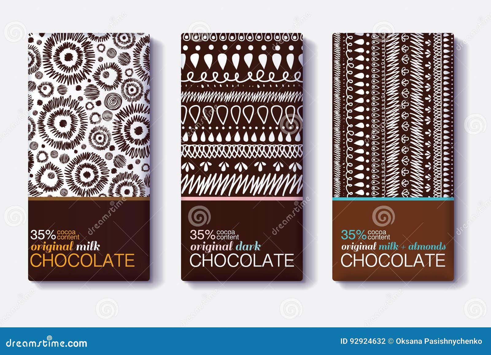 Vector Set Of Chocolate Bar Package Designs With Modern Brown Tribal ...