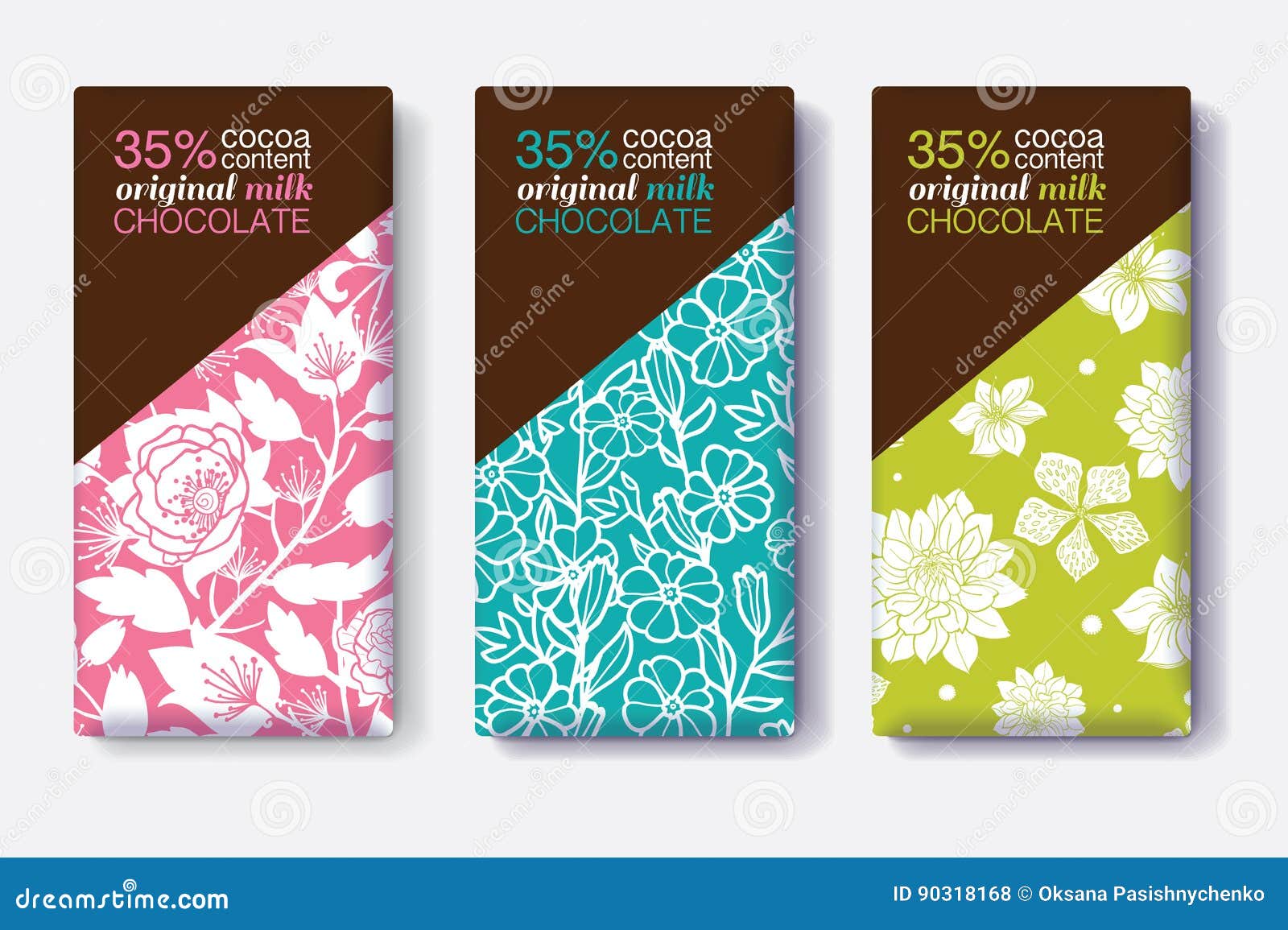 Vector Set Of Chocolate Bar Package Designs With Modern Floral Patterns ...