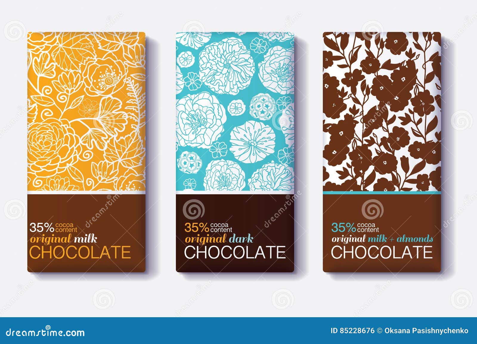 Vector Set of Chocolate Bar Package Designs with Modern Floral Patterns ...