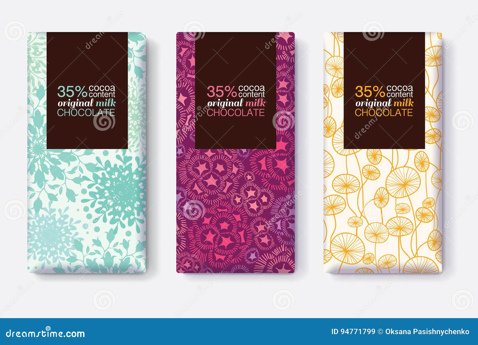 Vector Set of Chocolate Bar Package Designs with Modern Pastel Floral ...